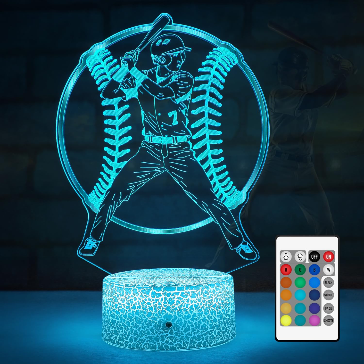 Amazon.com: FlyonSea 3D Night Light, 16 Colors & Flashing Baseball ...