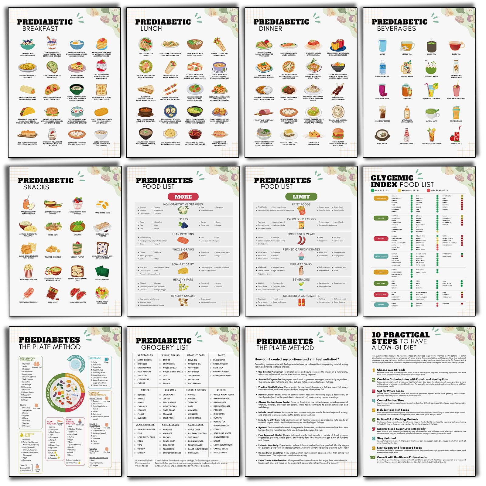 Snapklik.com : 12 Pcs Pre Diabetic Food List Laminated Diabetes Type 2 ...