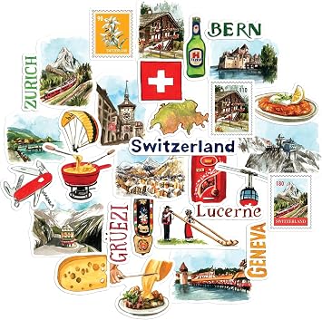 Navy Peony Stunning Switzerland Travel Stickers (31pcs) - Watercolor ...