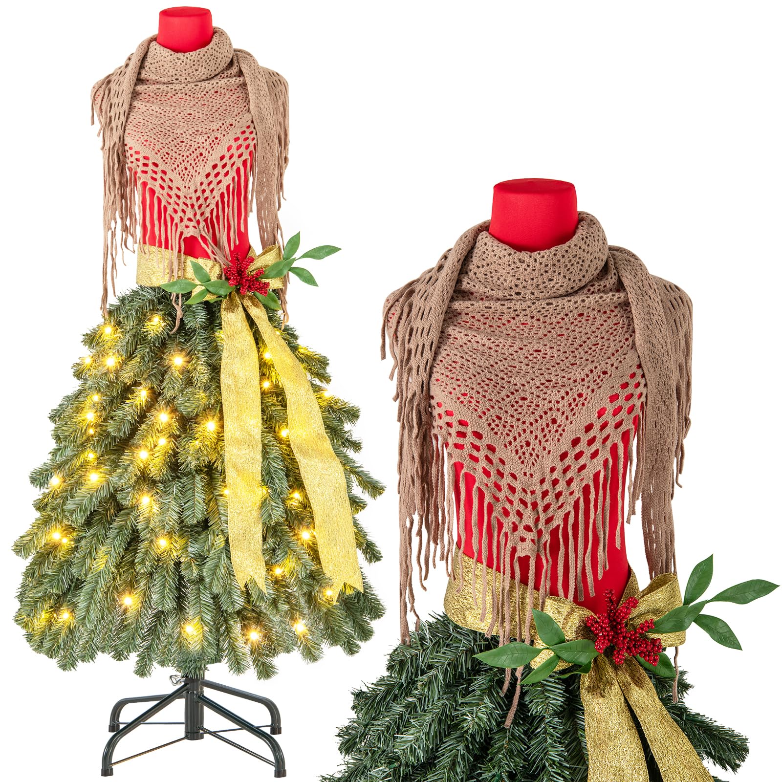 Amazon.com: Goplus 5ft Pre-Lit Dress Form Christmas Tree, Artificial ...