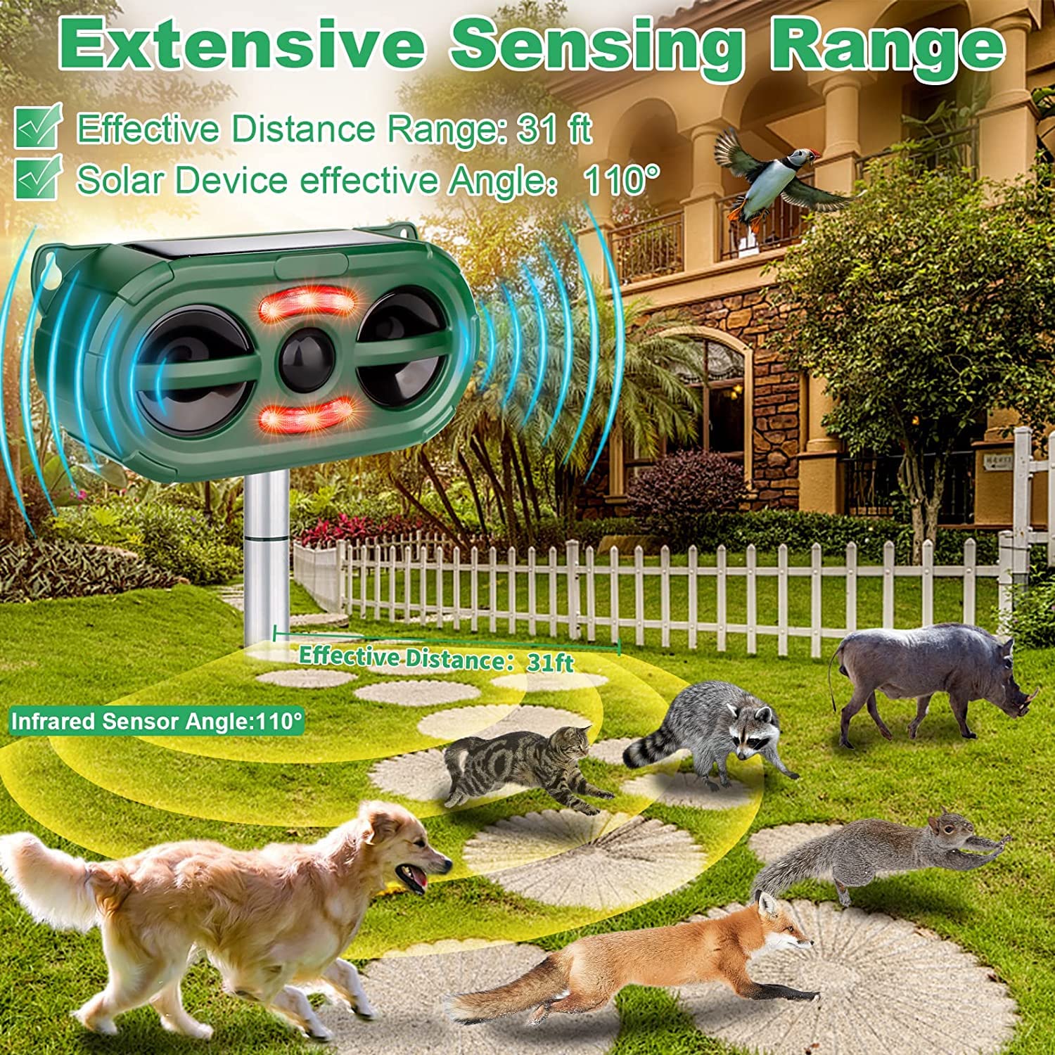 Outdoor Solar Powered Animal Repeller,2023 New Ultrasonic Animal ...