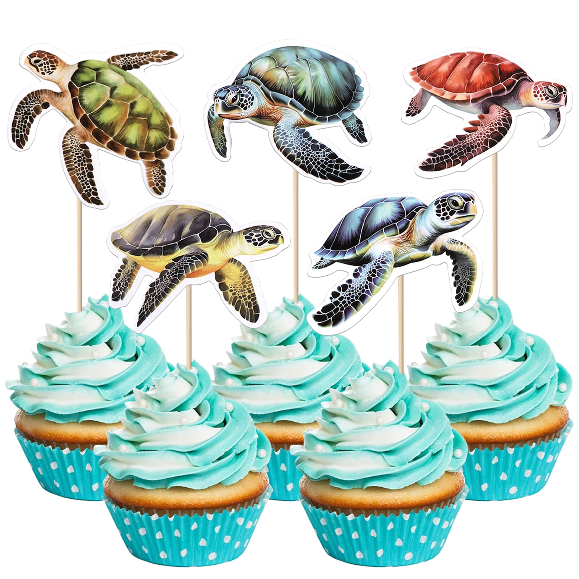 Ocean Theme Birthday Decorations 48Pcs Adorable Sea Turtle Cupcake ...
