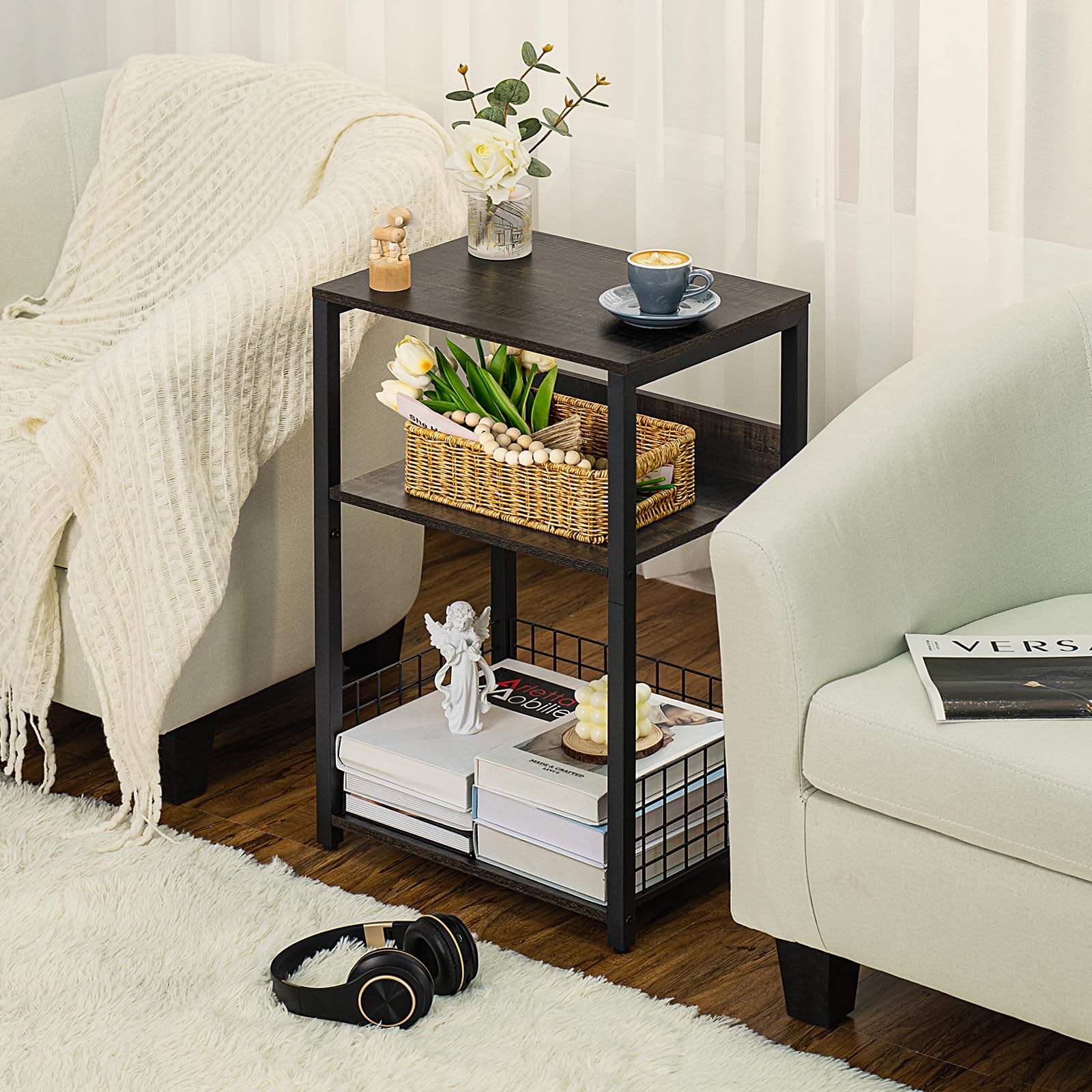 LELELINKY Farmhouse End Table,3 Tier Record Player Stand with Storage ...