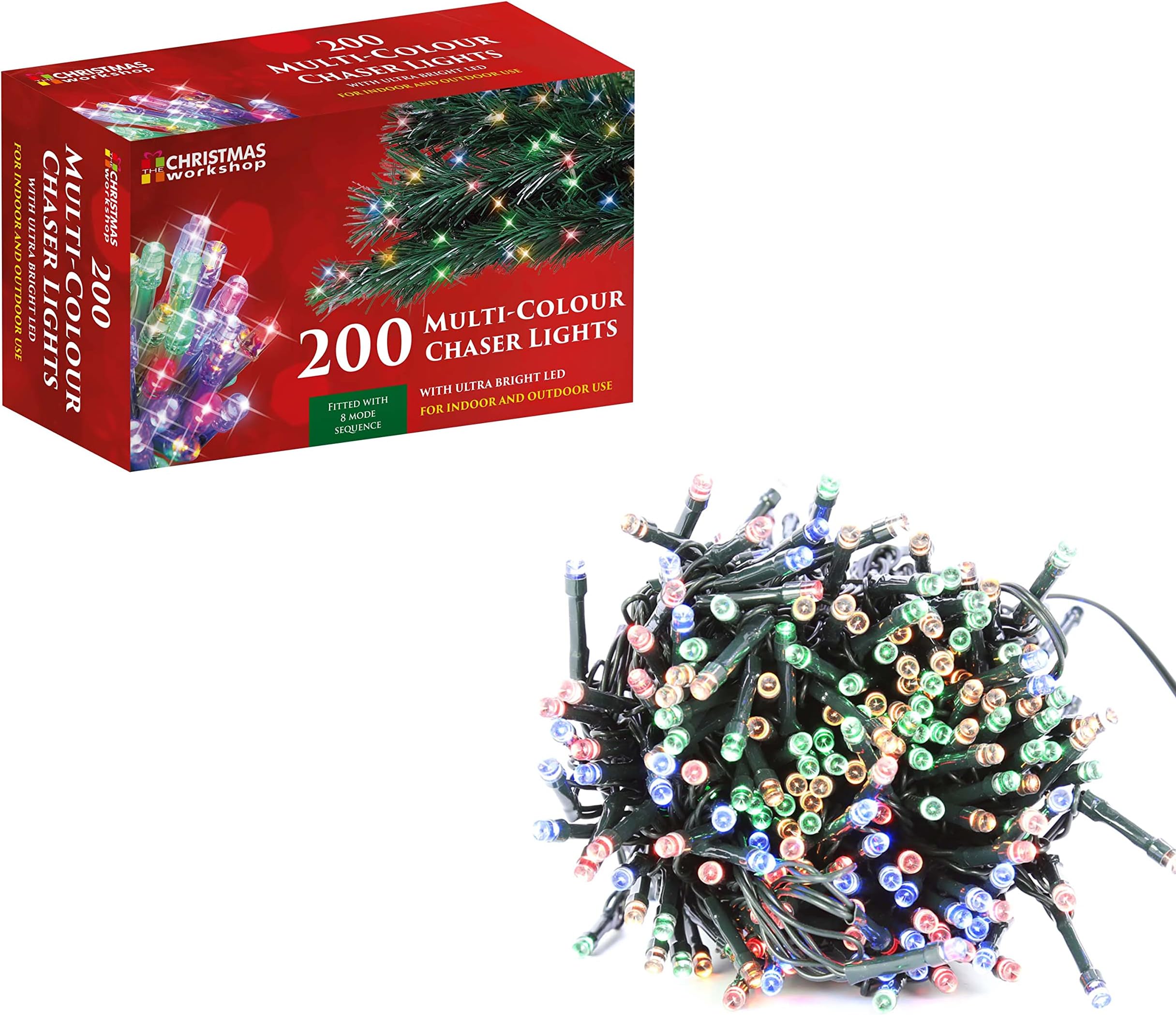 The Christmas Workshop 77490 200 Multi-Coloured LED Chaser Christmas ...