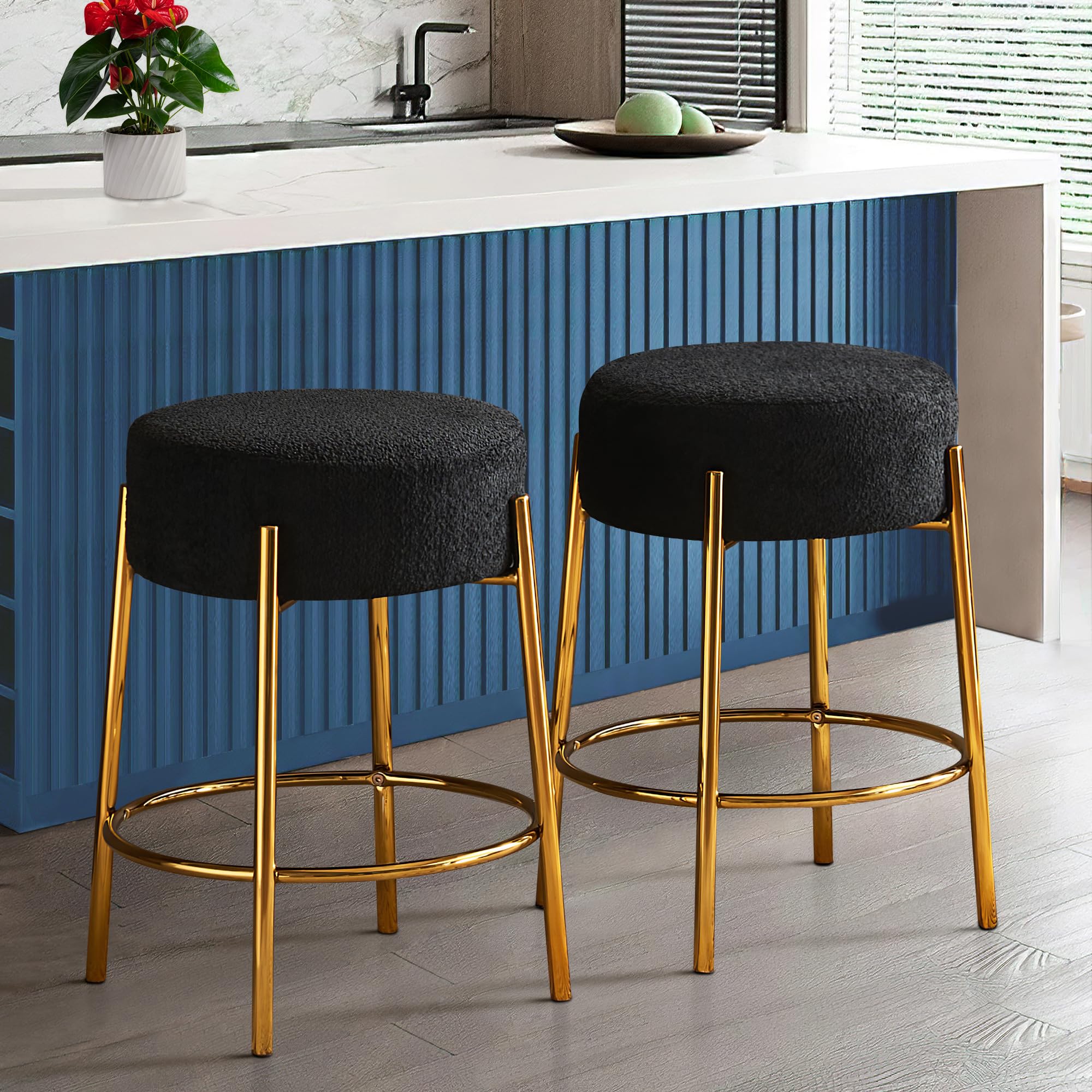 Snapklik.com : Dolonm 24 Inch Round Counter Bar Stools Set Of 2, Teddy ...