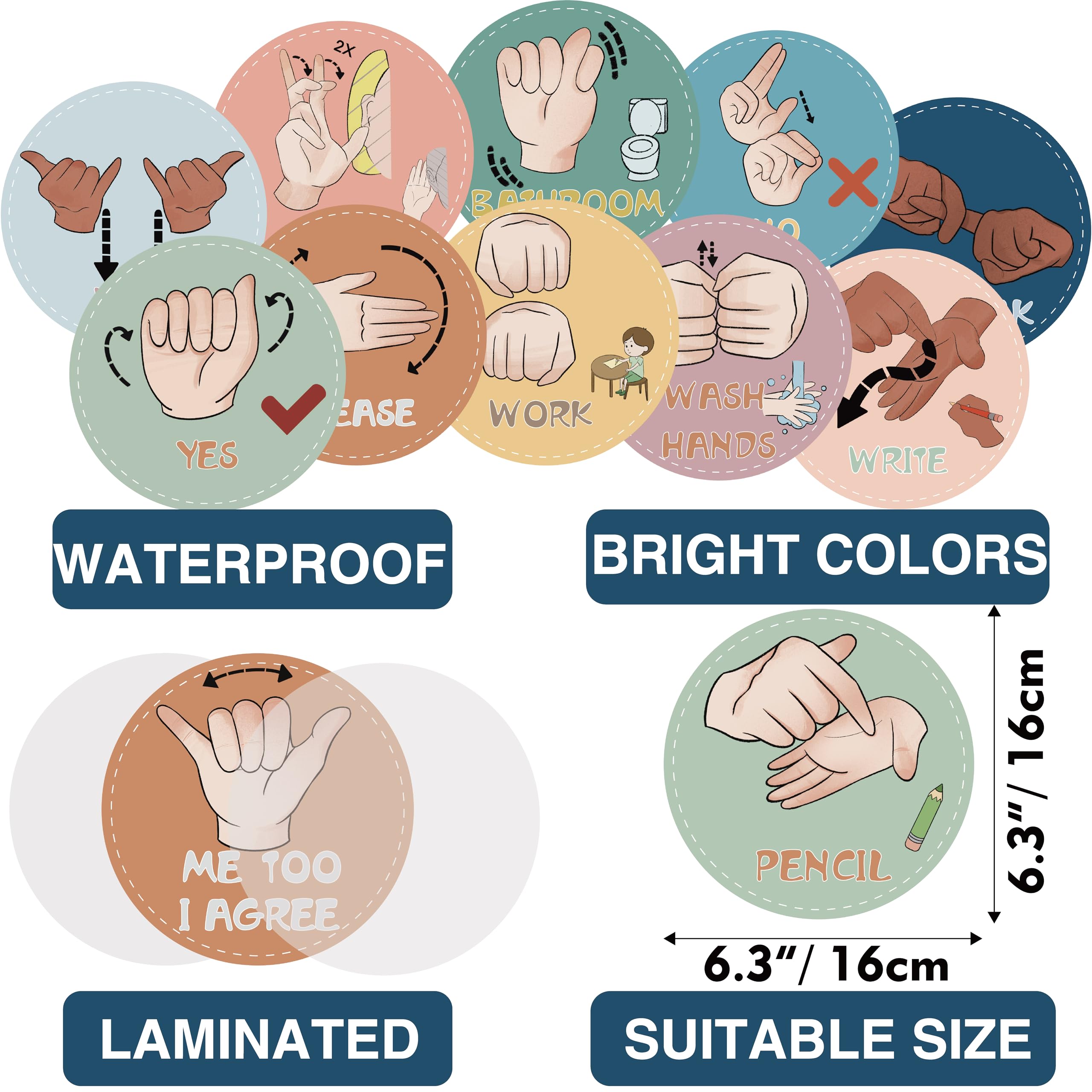 Pastel Educational Signs 12-Piece Boho Classroom Hand Signals Posters ...