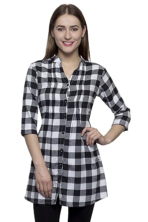 Buy One femme Women's Plaid Check Print Tunic (OFTNT012_Black 05_X ...