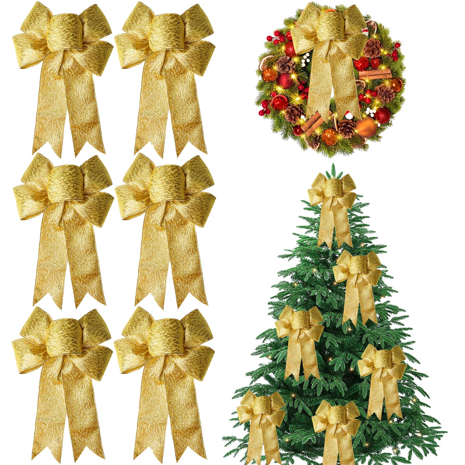 YankMooM 6Pcs Christmas Bows for Tree,27x20cm Glitter Christmas Tree ...