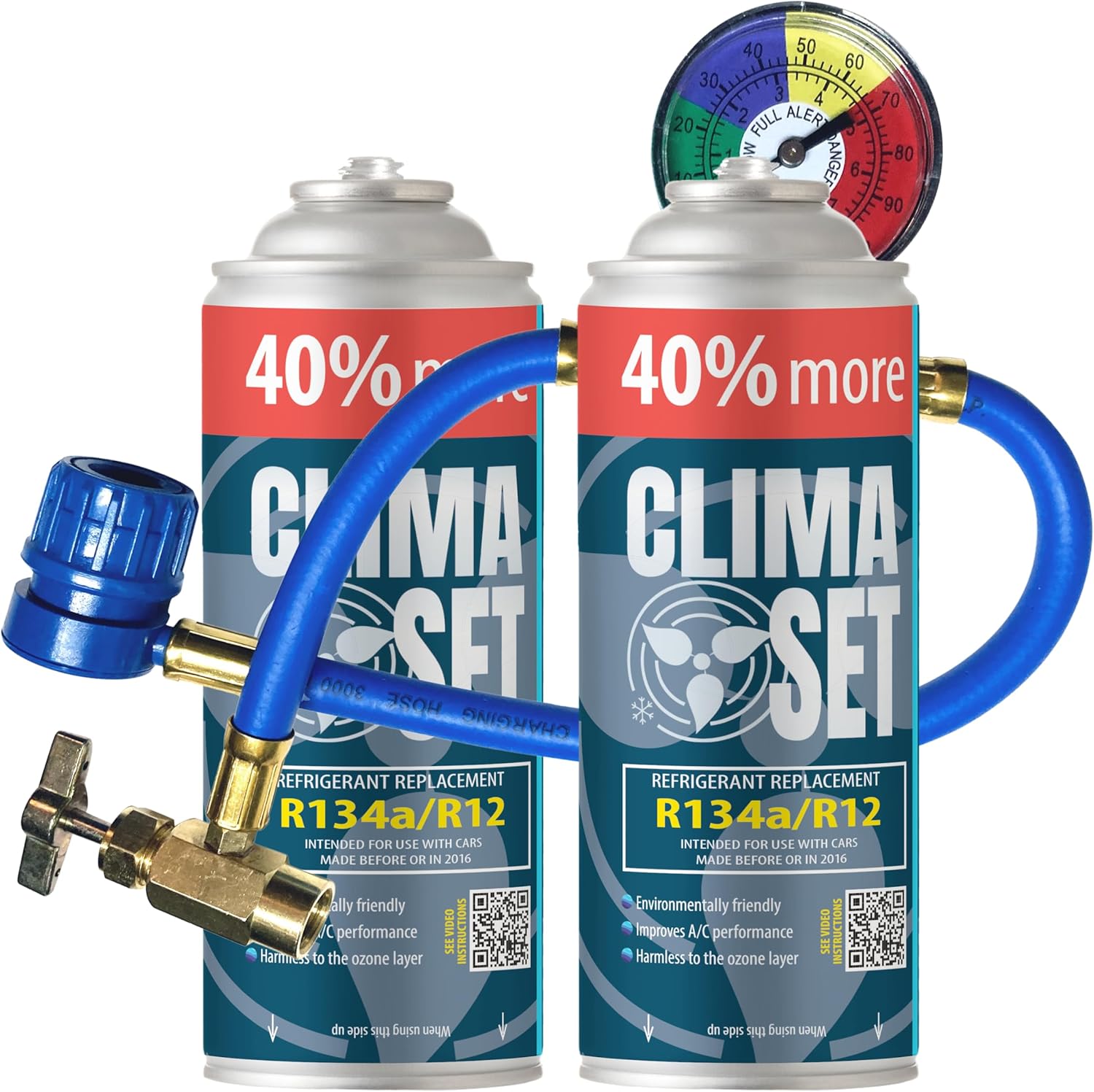 ClimaSet Remplacement du gaz refrigerant R134a 2x235 g pour Climatisation manometre clim ...
