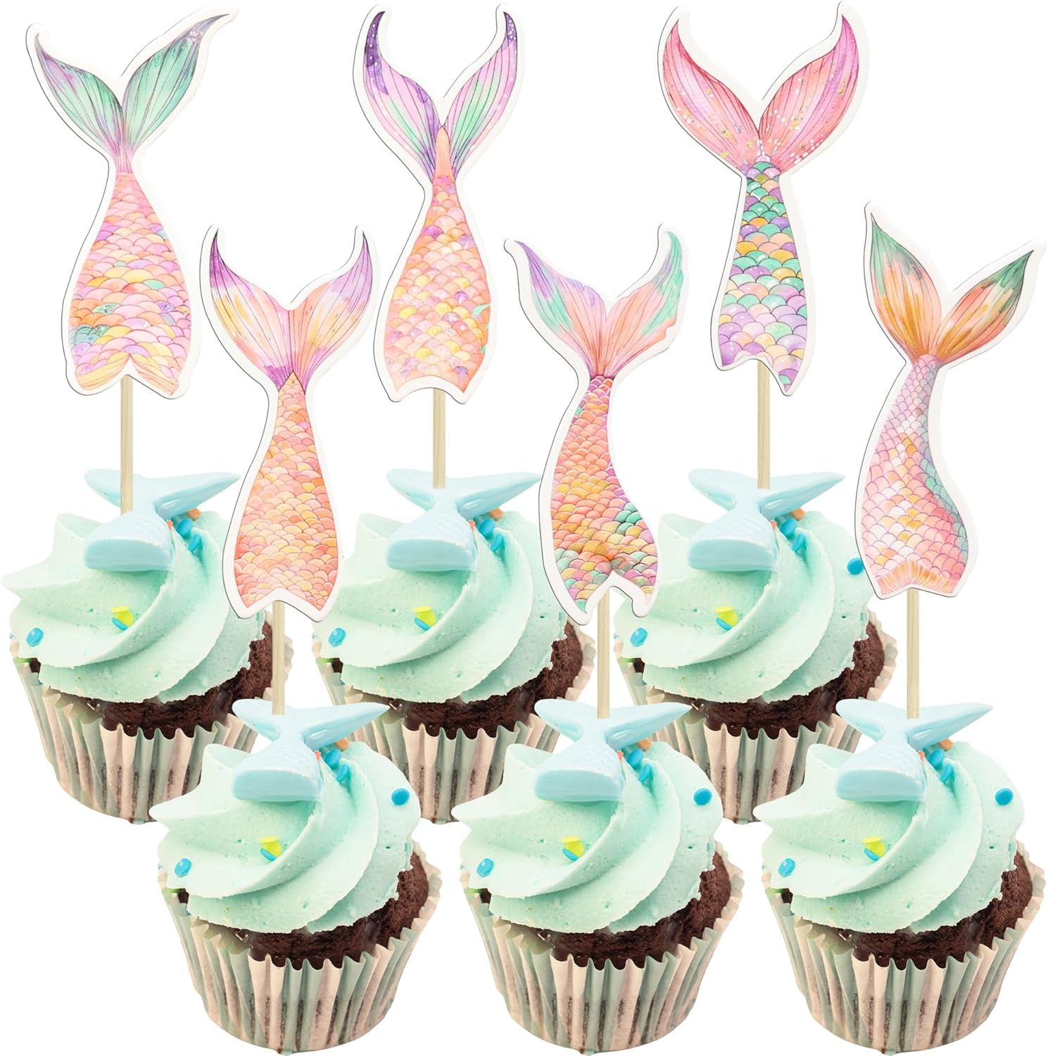 Amazon.com: Gyufise 36Pcs Mermaid Tail Cupcake Toppers Mini Under the ...