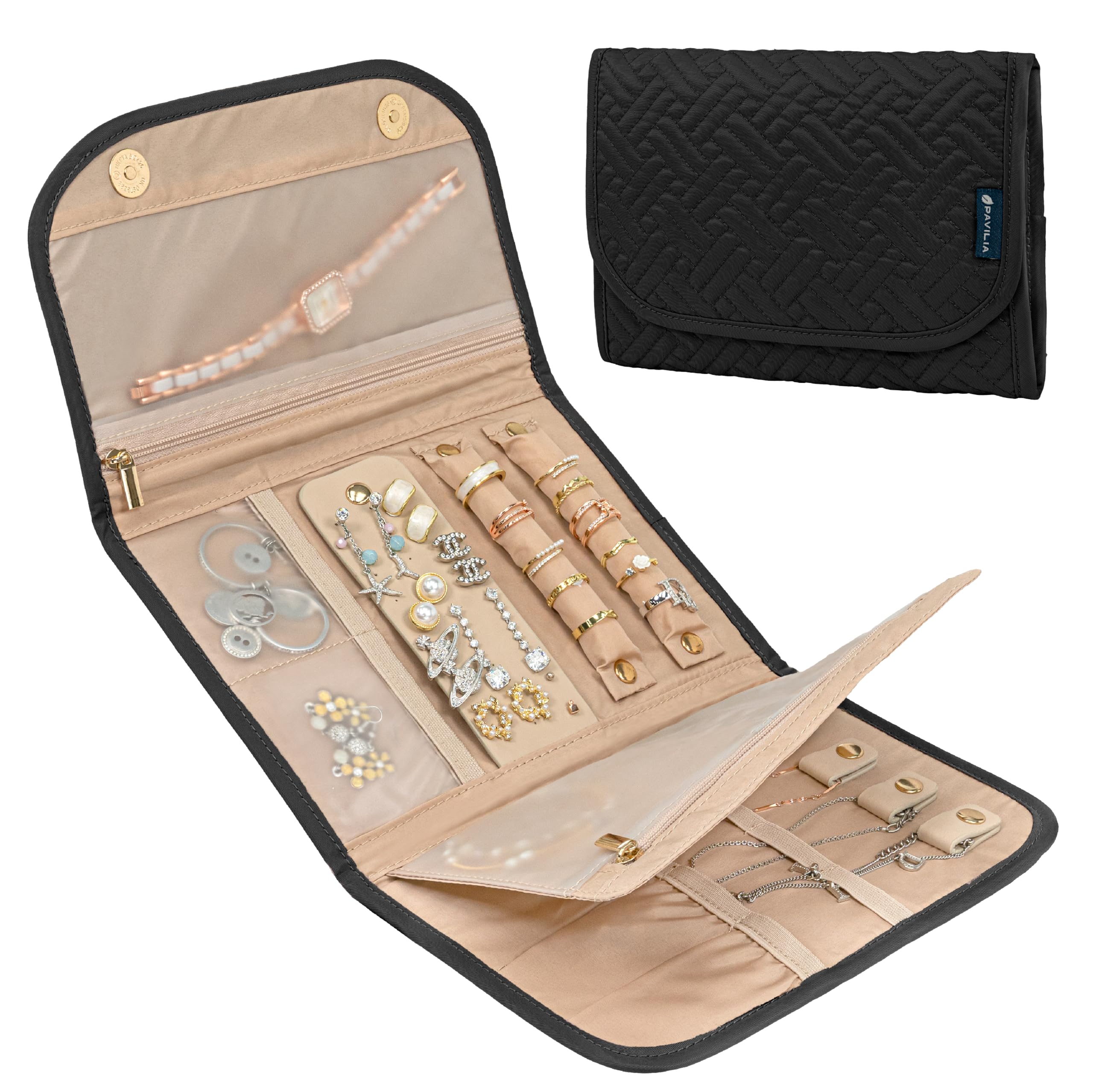 Amazon.com: PAVILIA Travel Jewelry Case Organizer, Foldable Jewelry ...