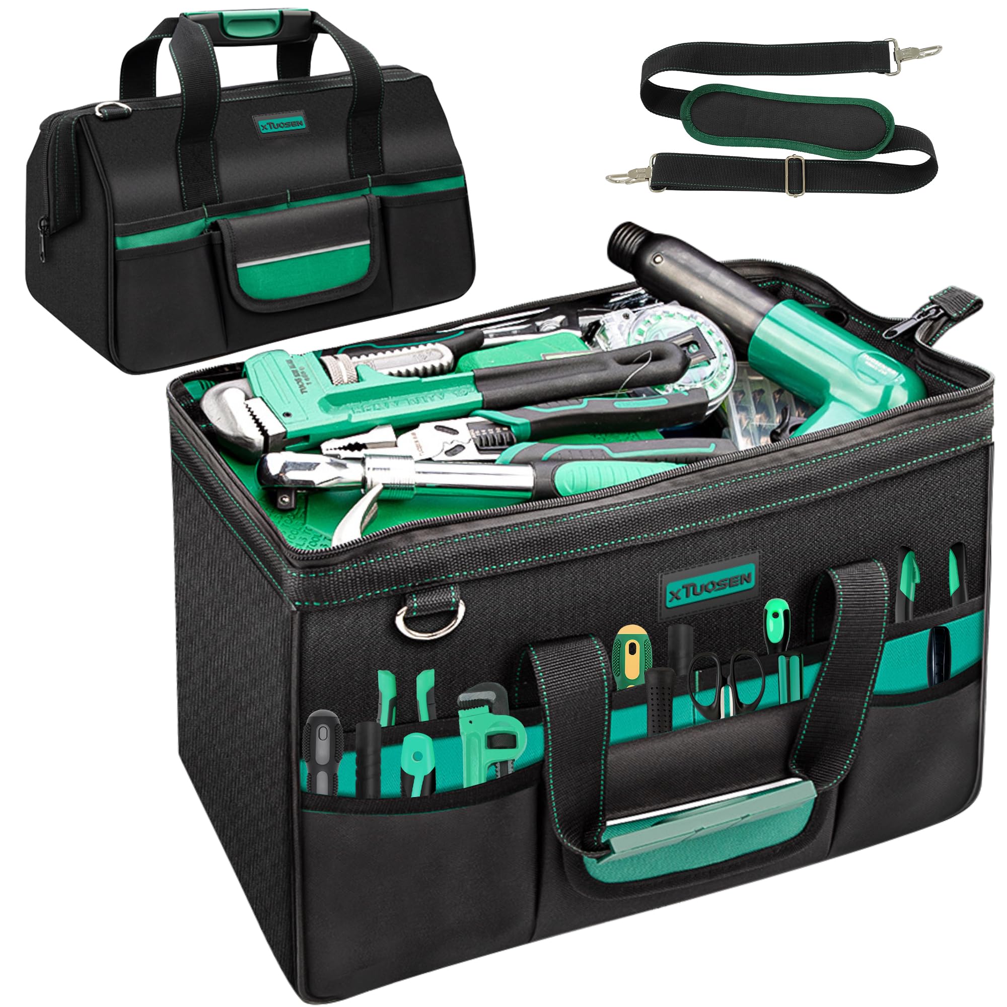 CATCHLUCK Heavy Duty Tool Bag 17Inch, 15 Pocket Large Tool Bags Tool ...