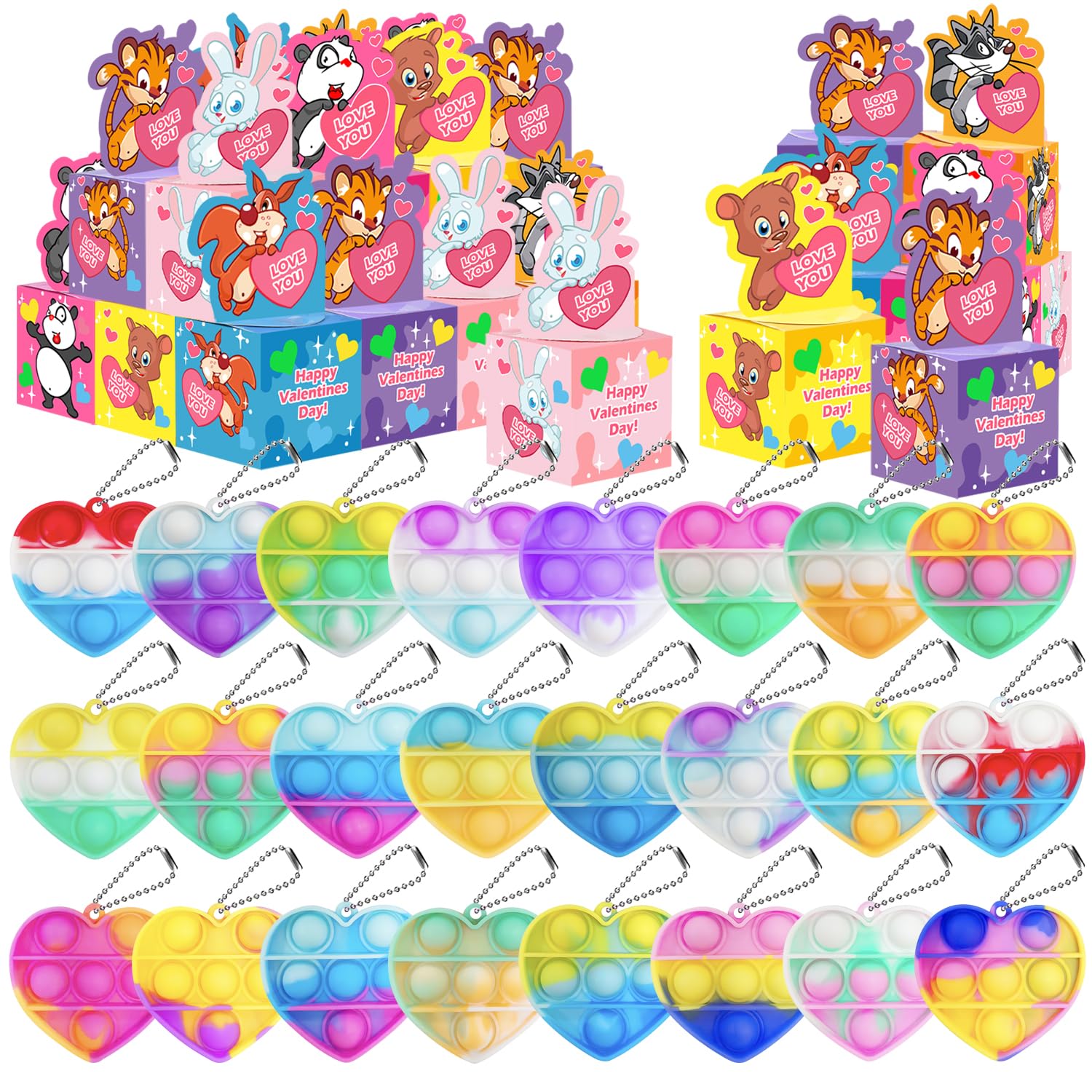 Amazon.com: 24 Pack Valentines Day Gifts for Kids Pop Fidget Toy Party ...