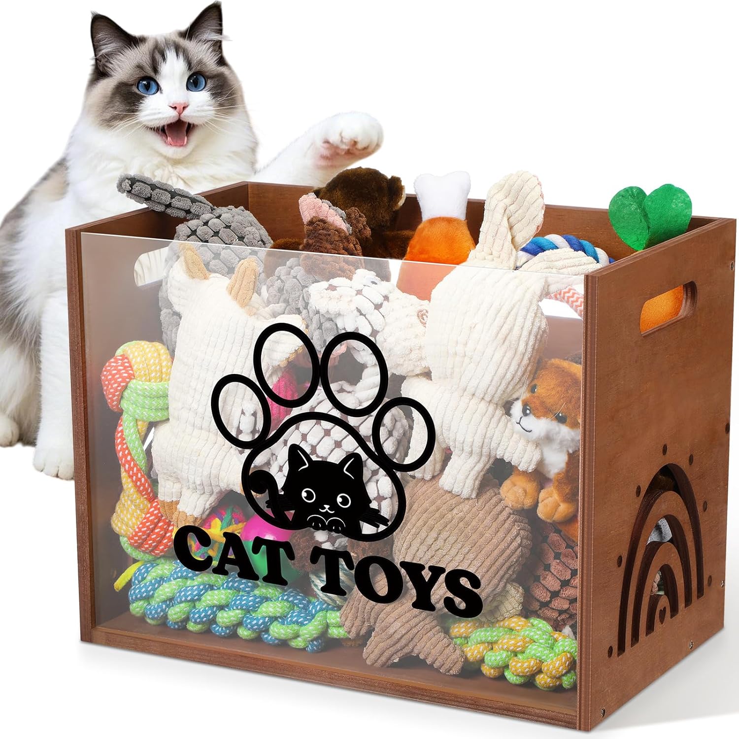 Amazon.com: Beeveer Large Cat Toy Basket Cat Toy Box Wooden Storage Bin ...