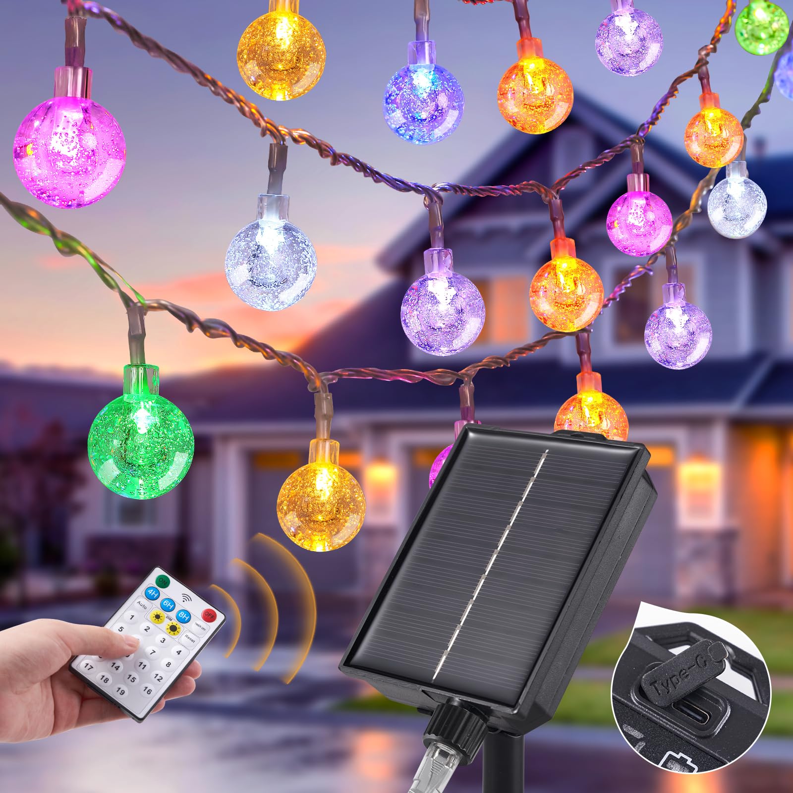 YCoisini Solar String Lights Outside, 39FT Color Changing Indoor ...
