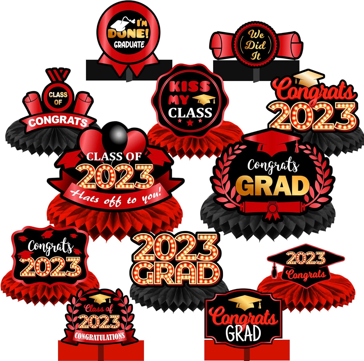 Amazon.com: Congrats 2023 Red and Black Honeycomb Centerpieces Pre-K ...