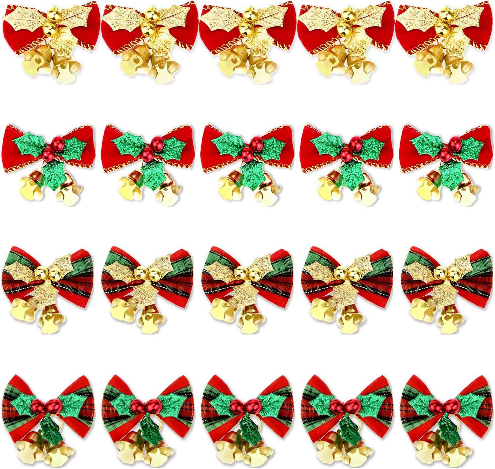 Amazon.com: 16 Pack Christmas Bow with Bells Xmas Mini Bowknot Craft ...