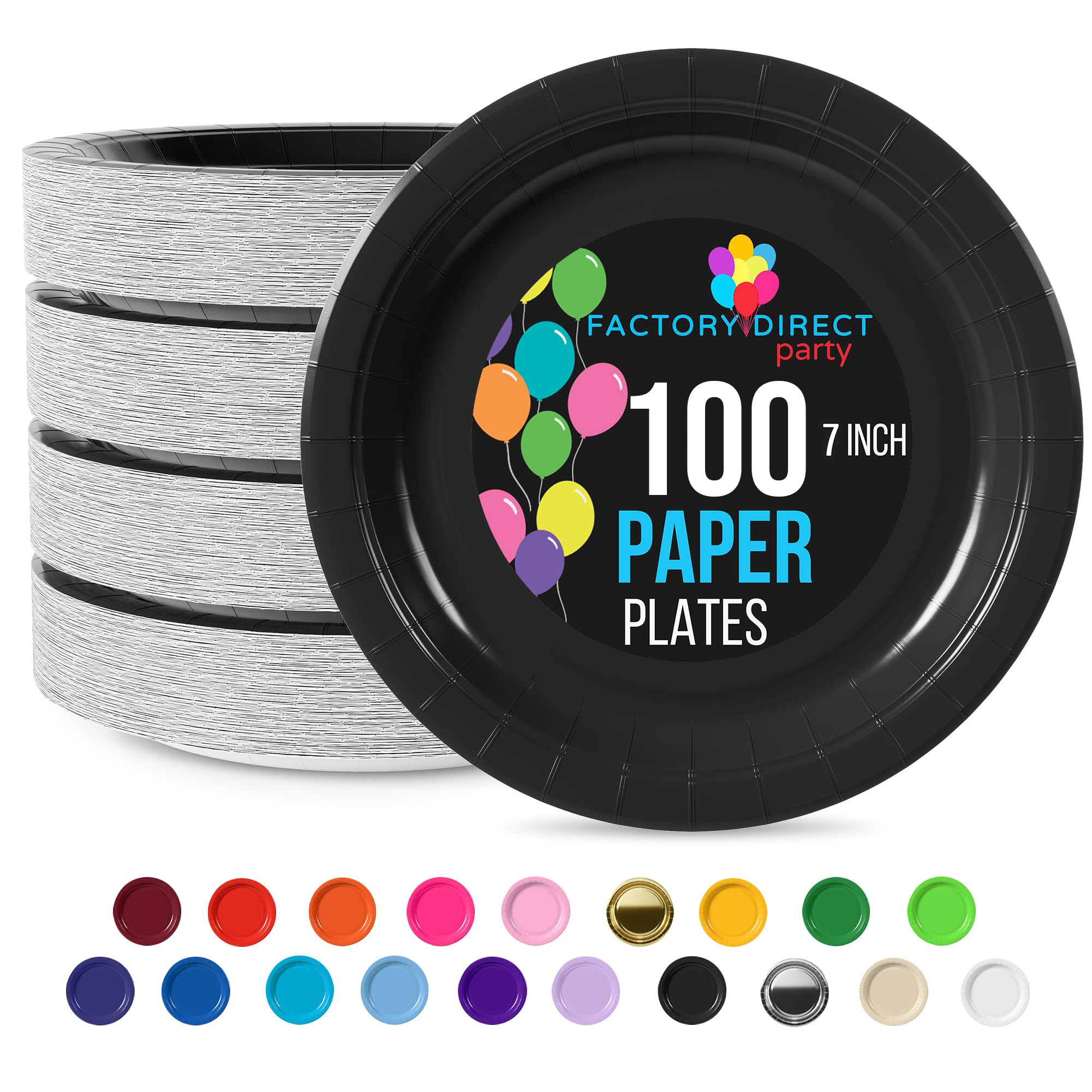 Black Paper Plates 7 Inch 100 Count - Black 7 Inch Paper Plates - Bulk ...