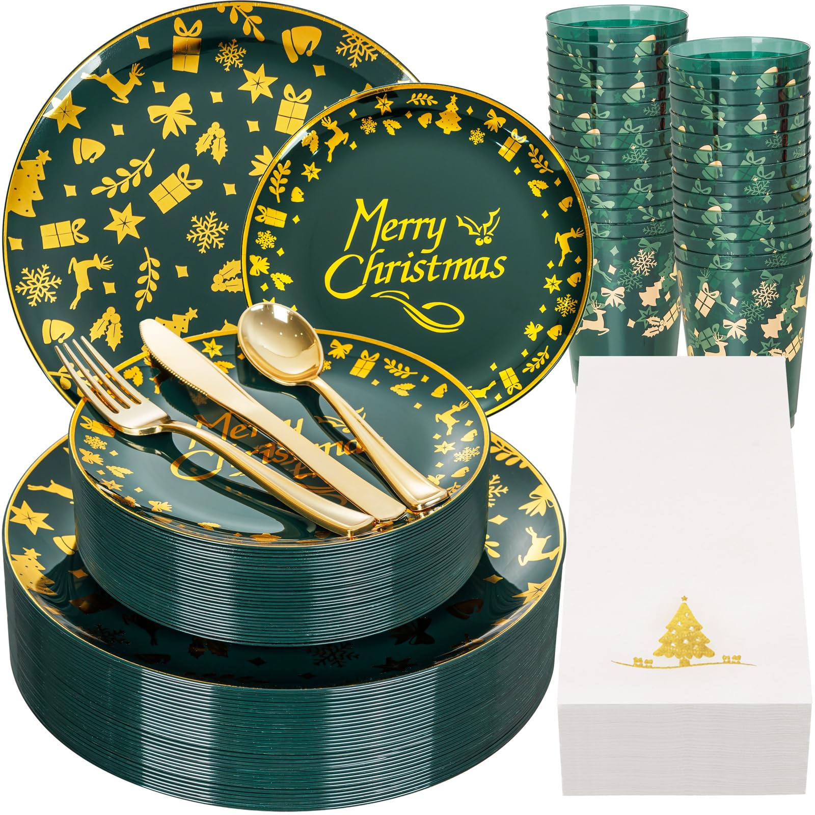 Amazon.com: Joyido 175Pcs Christmas Plates Disposable - Christmas ...