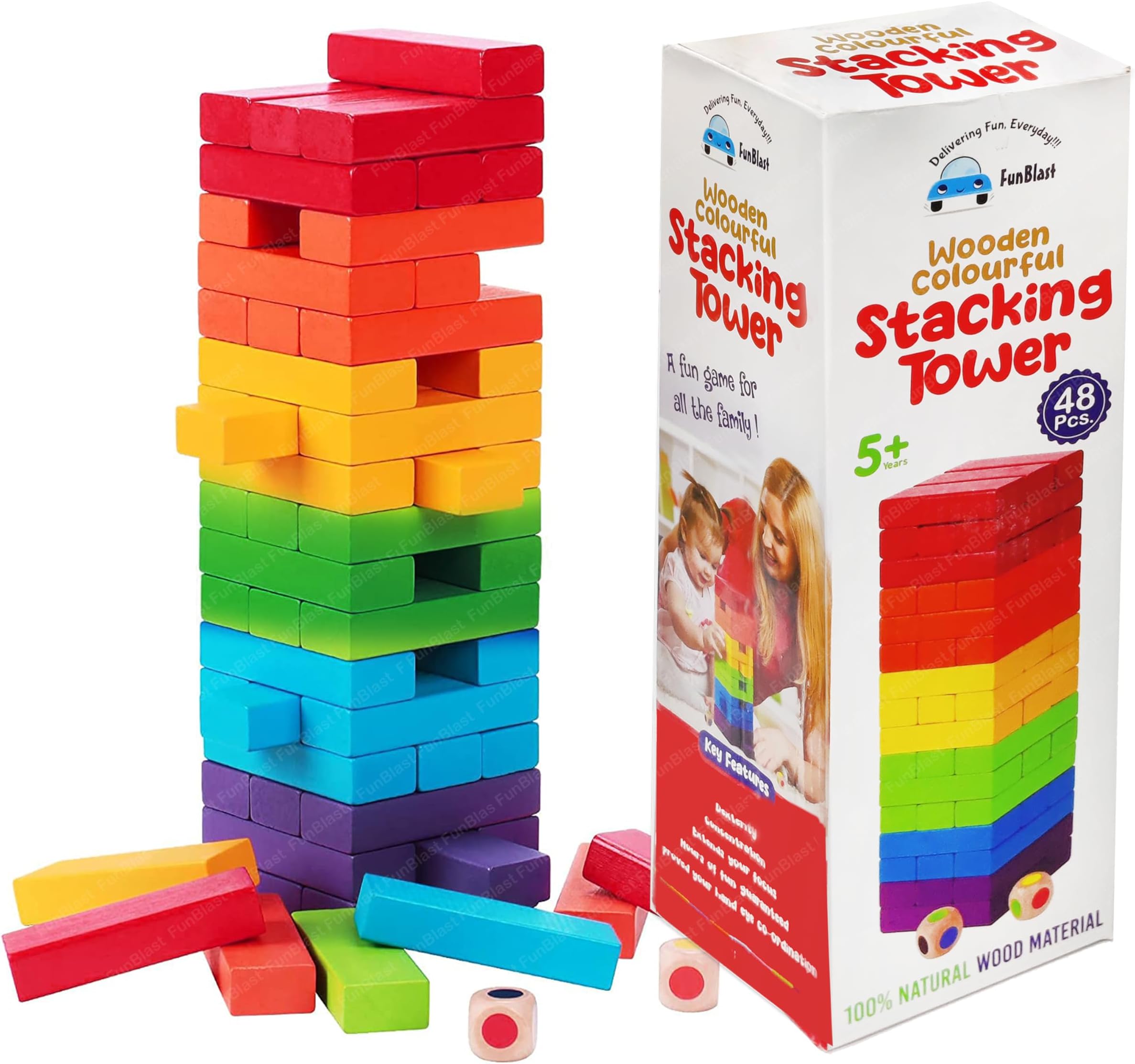 Buy FunBlast Wooden Blocks 48 Pcs Challenging Color Wooden Tumbling ...