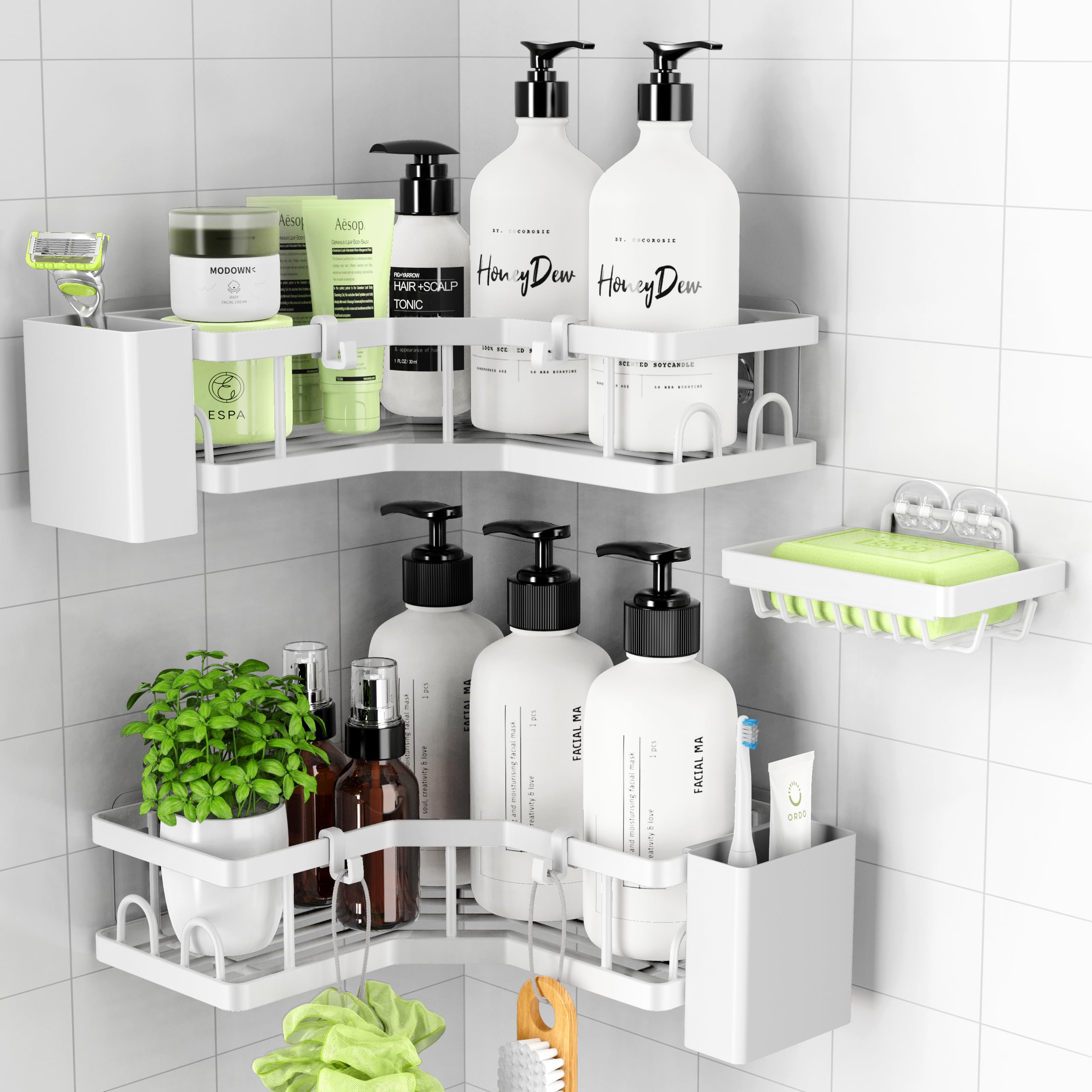 PKBD Corner Shower Caddy 3 Pack,Bathroom Storage No Drilling,Bathtub Storage with Soap Holder ...