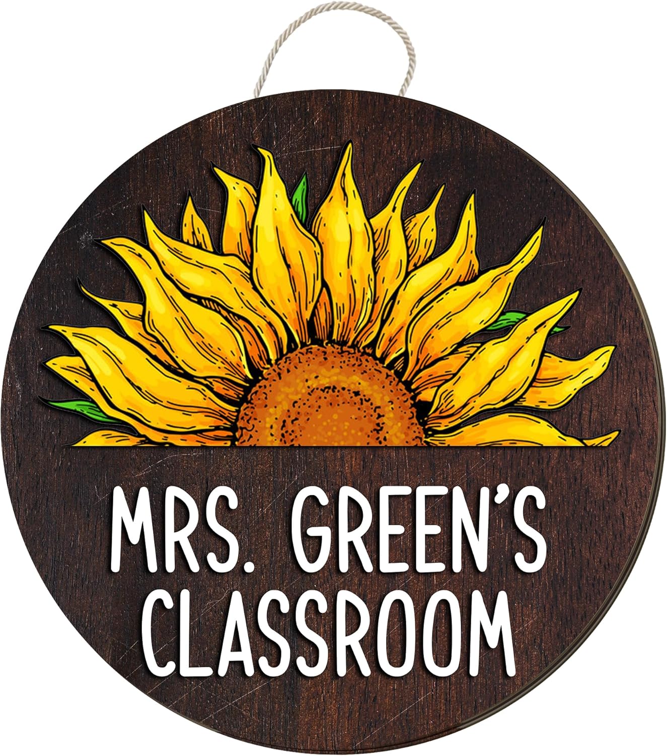 Amazon.com : Personalized Teacher Name Sunflower Classroom Round Wooden ...