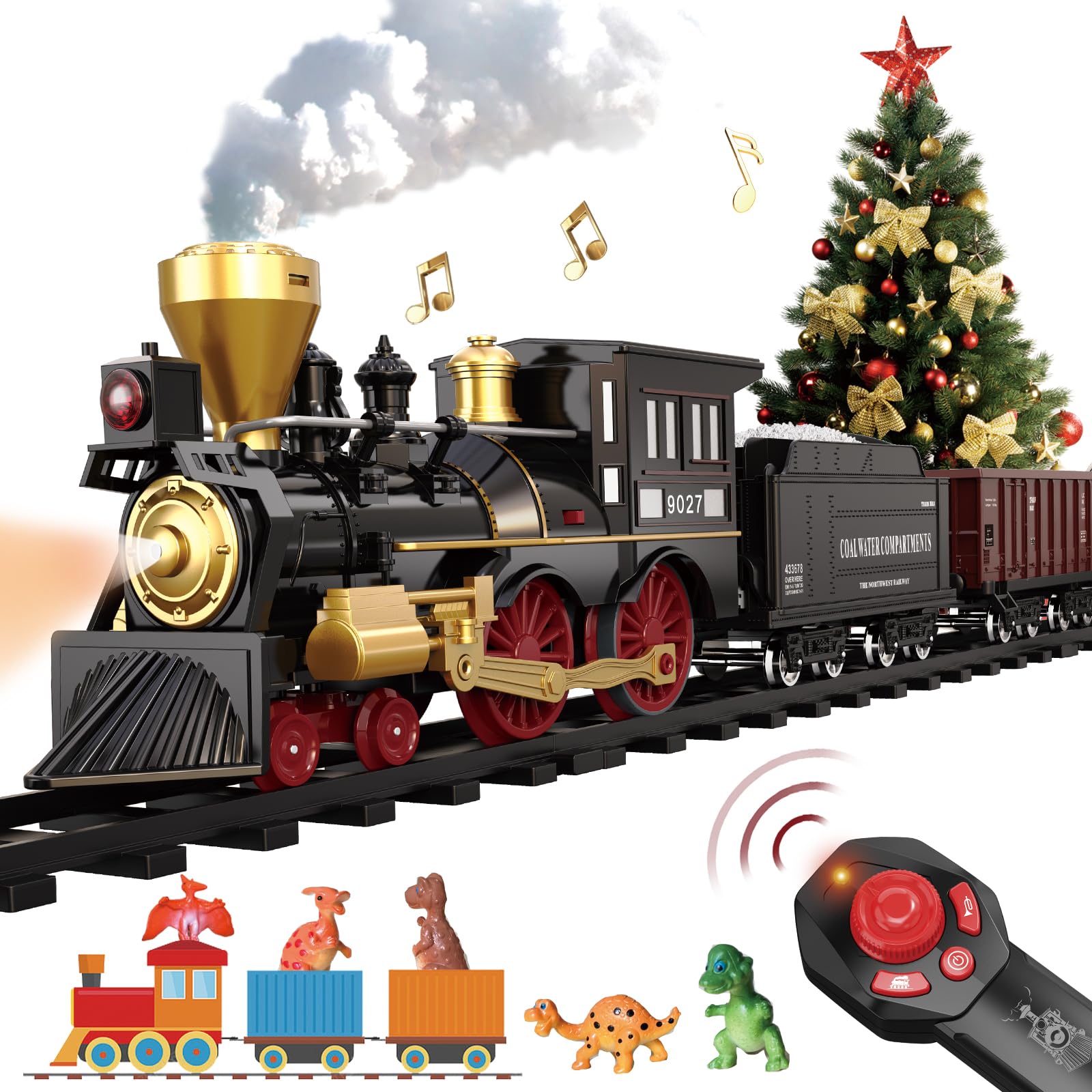 Amazon.com: Remote Control Train Set for Kids Christmas Train Toys Electric Steam Locomotive ...