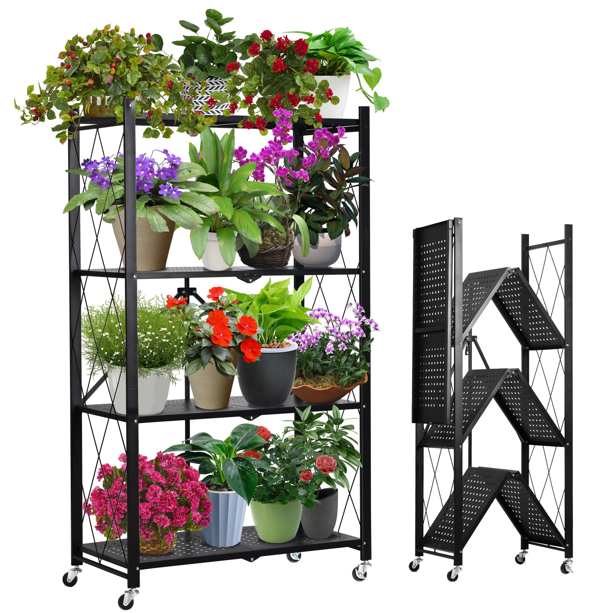 Amazon.com: DOBEGARDEN Metal Plant Stand Plant Shelf Folding Plant ...