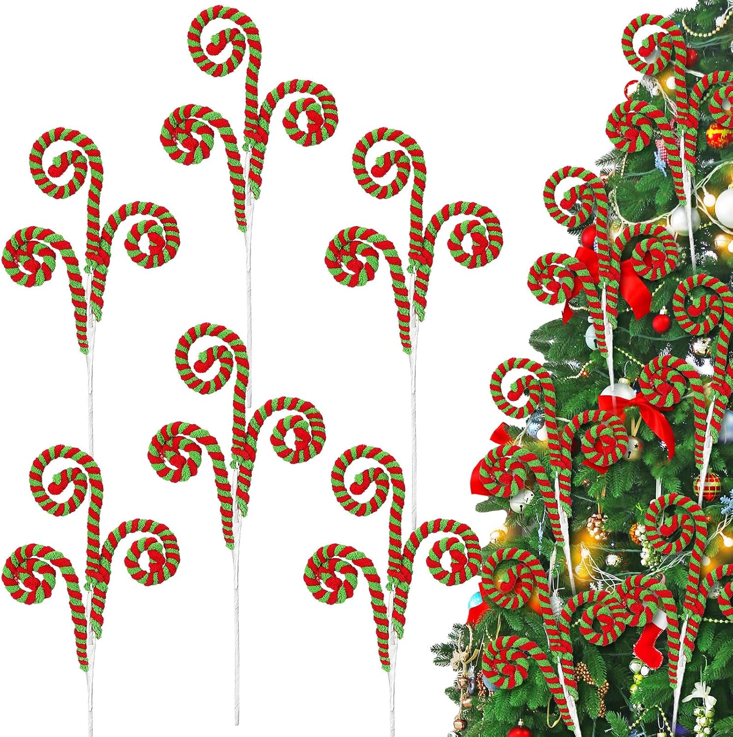 Amazon.com: Janinka 12 Pcs Red Green Candy Christmas Tree Picks 11.81 ...