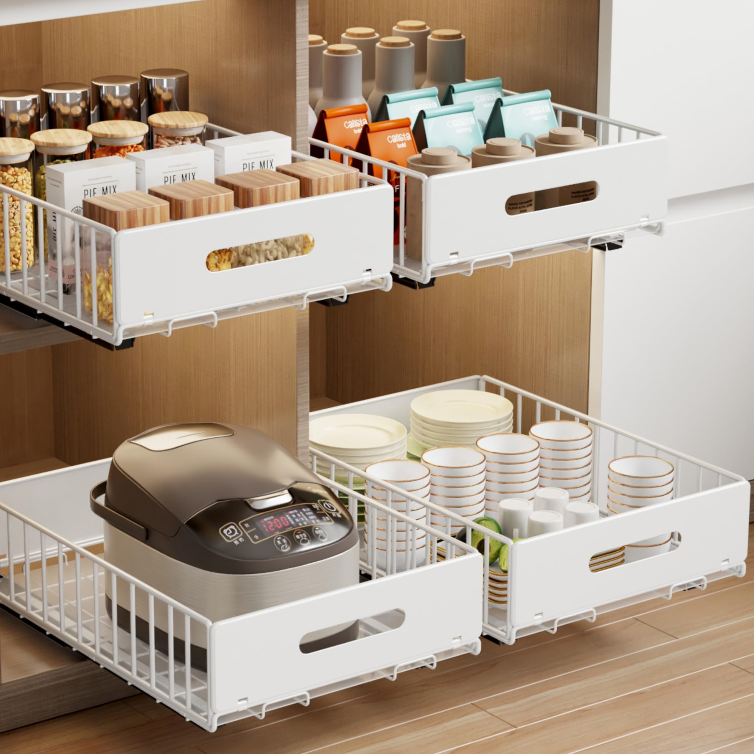 Amazon.com: Mustorn 2 Pack Pull Out Cabinet Organizer, Slide Out ...