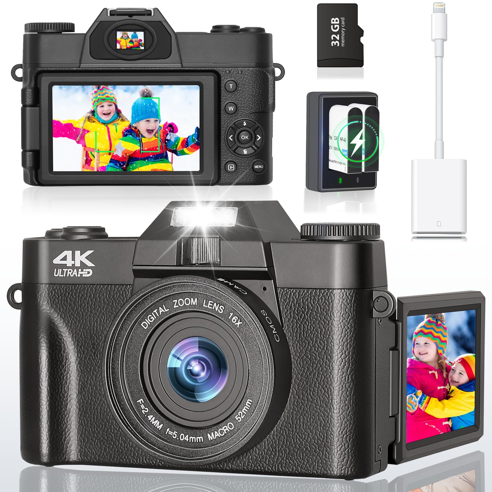 Amazon.com : 4K Digital Camera + SD Card Reader, 4K Digital Camera for ...