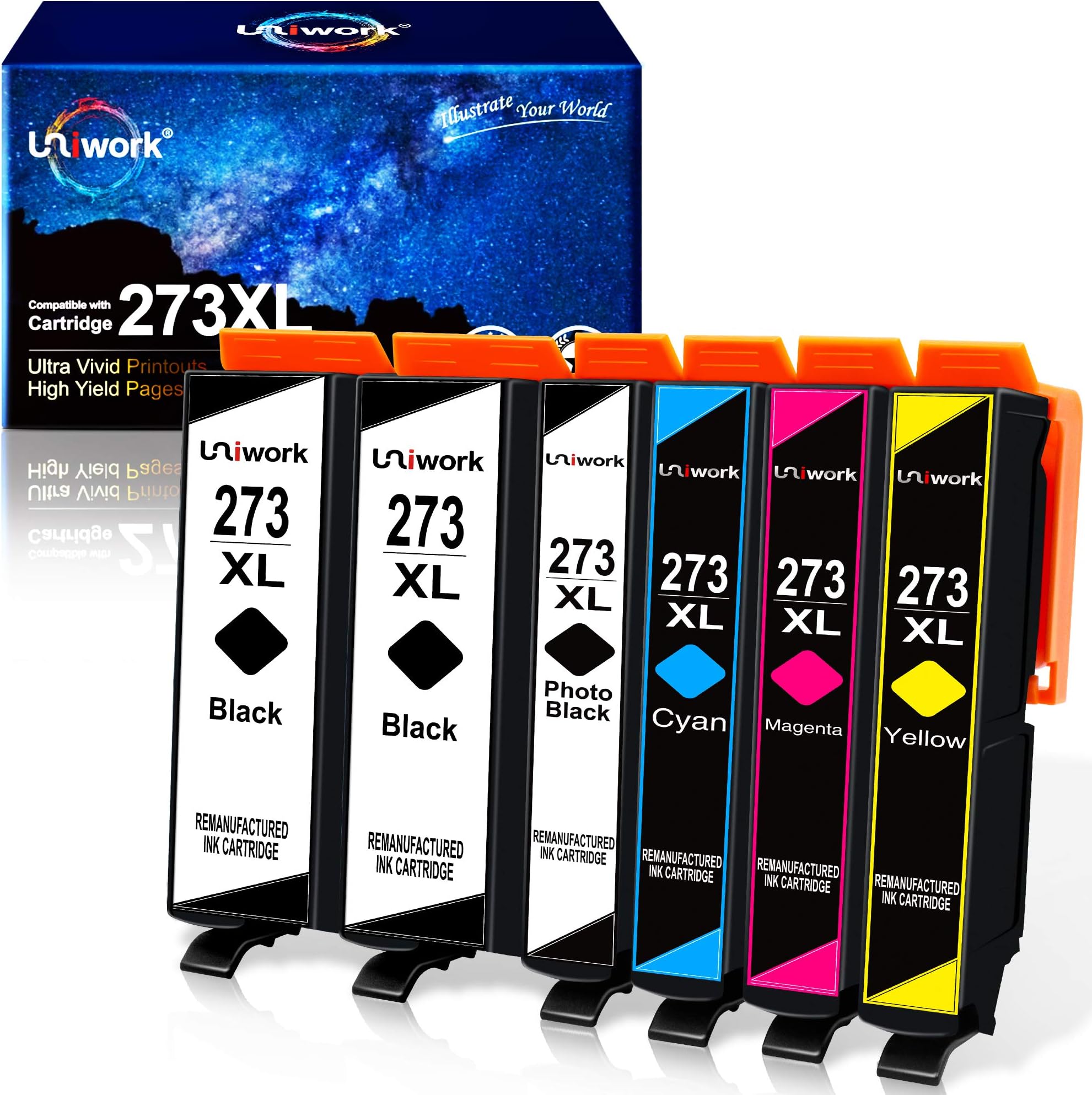 Uniwork 273XL Ink Cartridge Remanufactured for Epson 273XL 273 XL Use in Epson XP620 XP820 XP810 ...