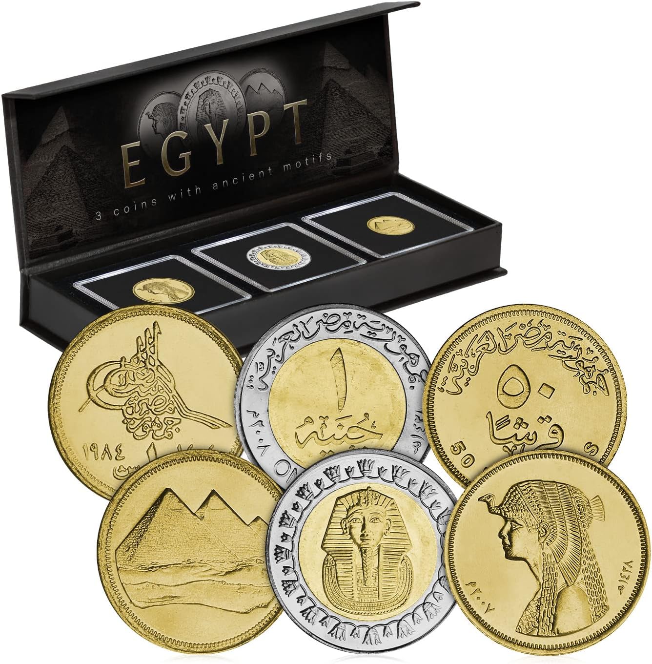 The Koin Club Egypt Collection 3 Coin Presentation Box Set Tutankhamun Cleopatra Pyramids Giza ...