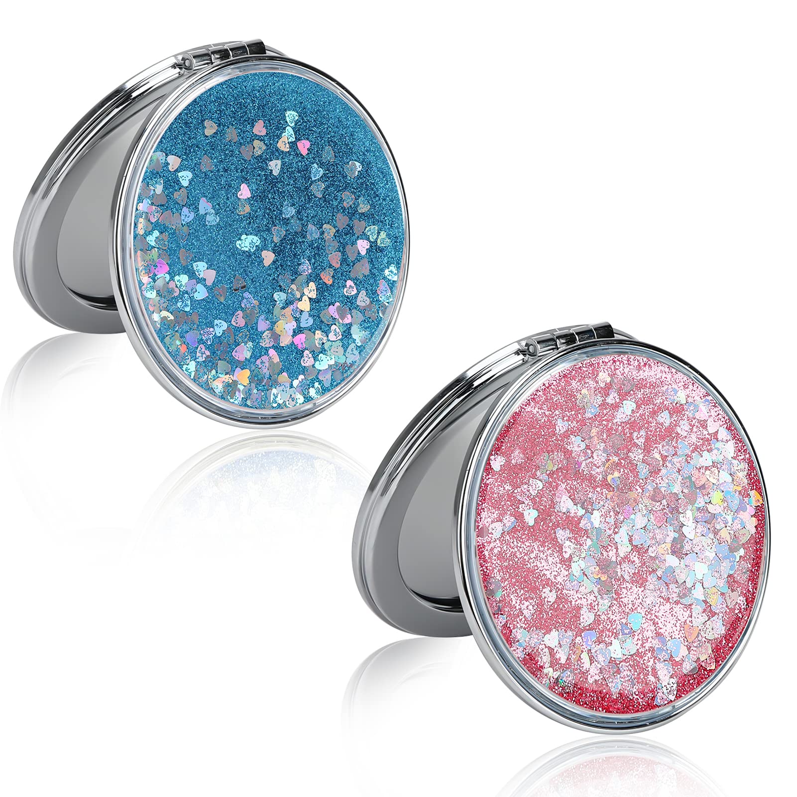 2 Pcs Compact Quicksand Makeup Mirror, Double-Sided Portable Folding ...
