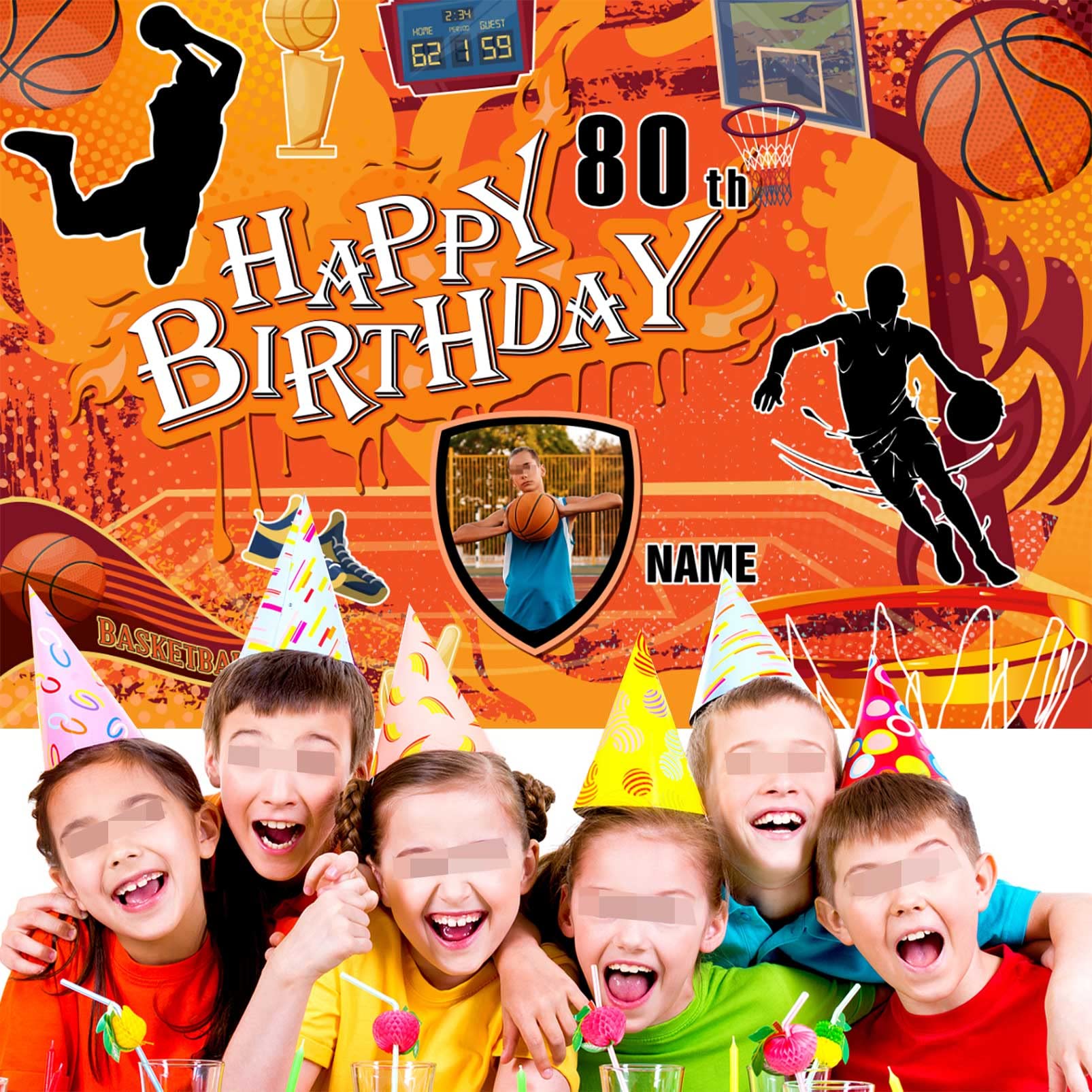 Snapklik.com : Custom Basketball Theme 80th Birthday Decorations Banner