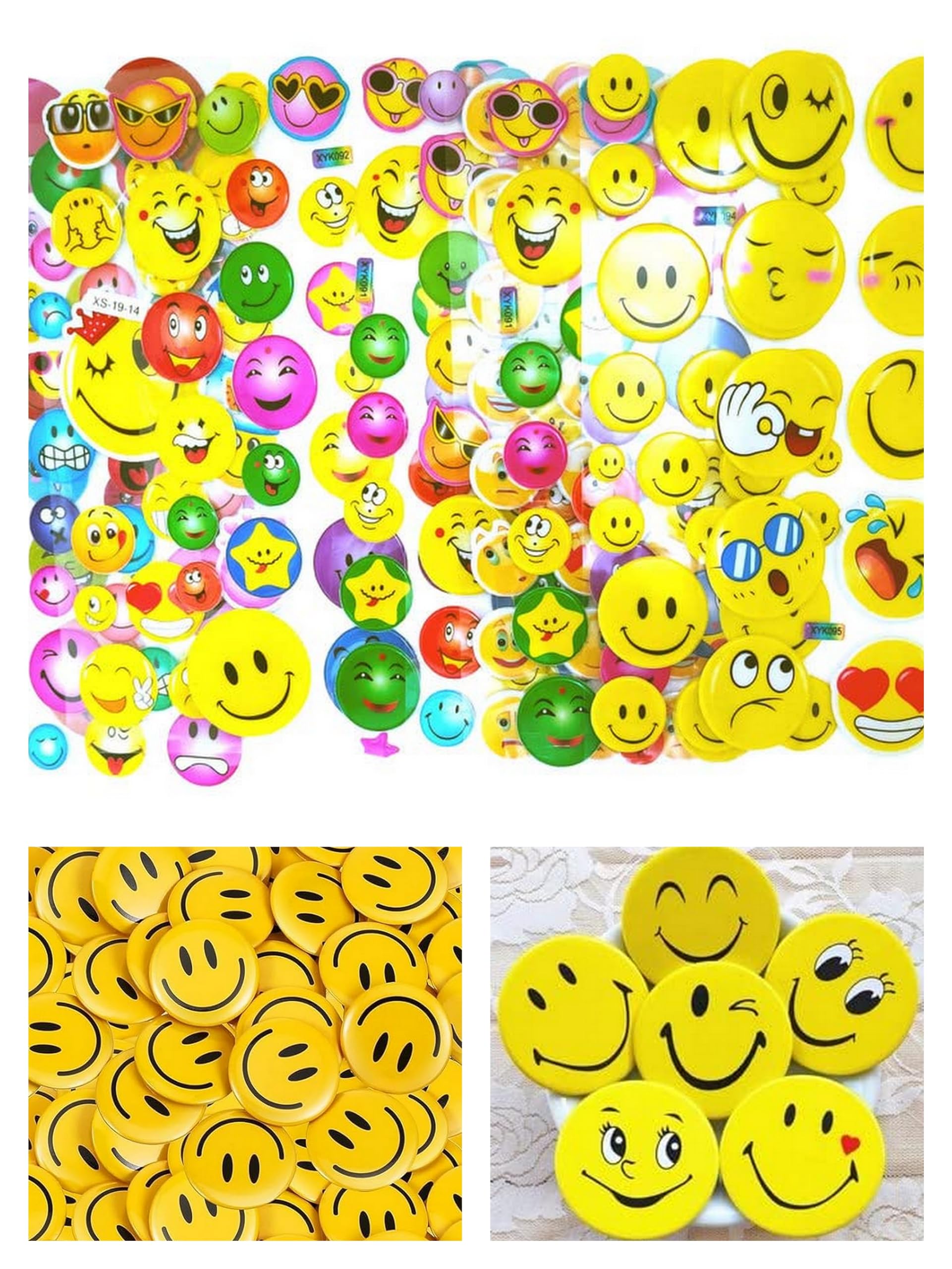 Gifting Square 30 Smiley Badges + 30 Smiley Stickers Emoji for Kids ...