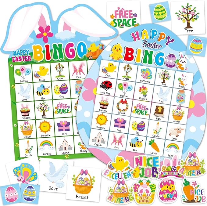 Amazon.com: Lonfliness 39Pcs Easter Bingo Game for Adults Kids 24 ...
