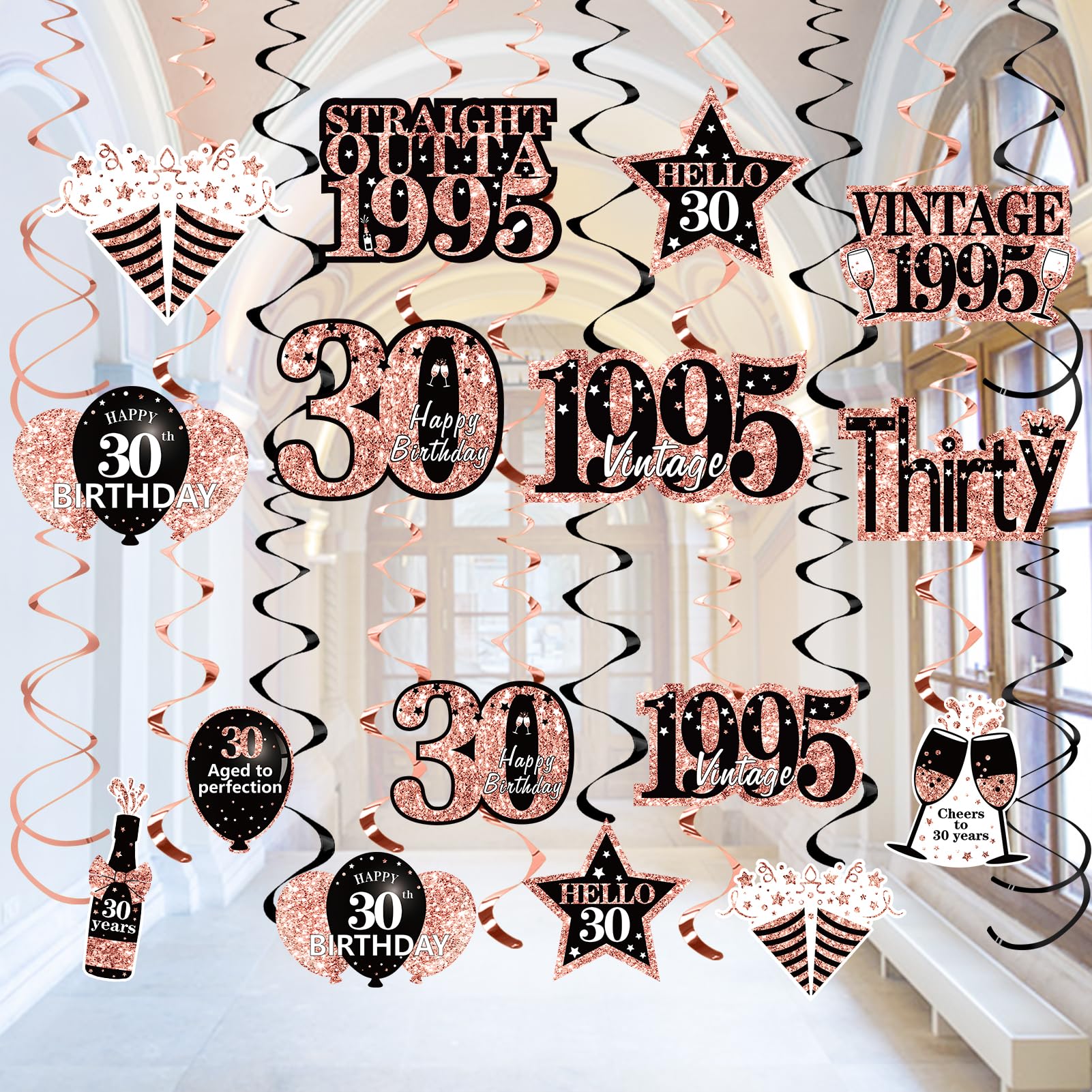 30th Birthday Decorations Hanging Swirls for Women, Rose Gold Vintage ...