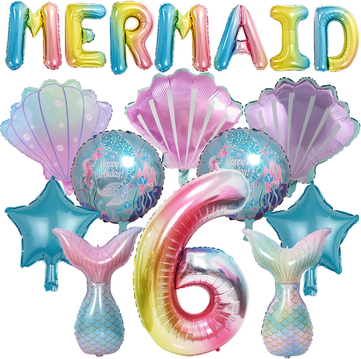 Amazon.com: 17 Pcs Mermaid Birthday Decoration Mermaid Balloons Kit Sea ...