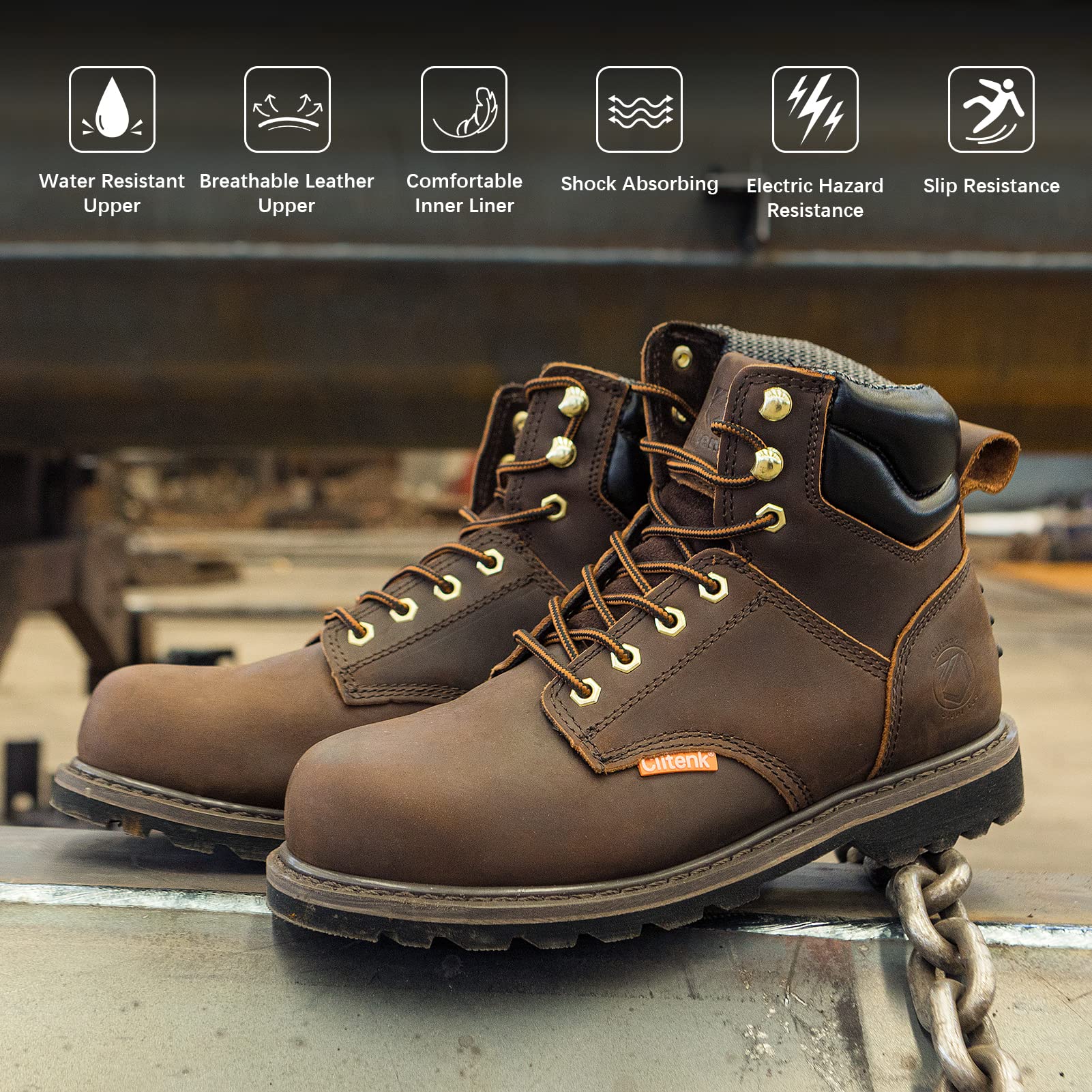 Steel Toe Boots for Men Waterproof, 6" Oiled Full Grain Leather Work ...