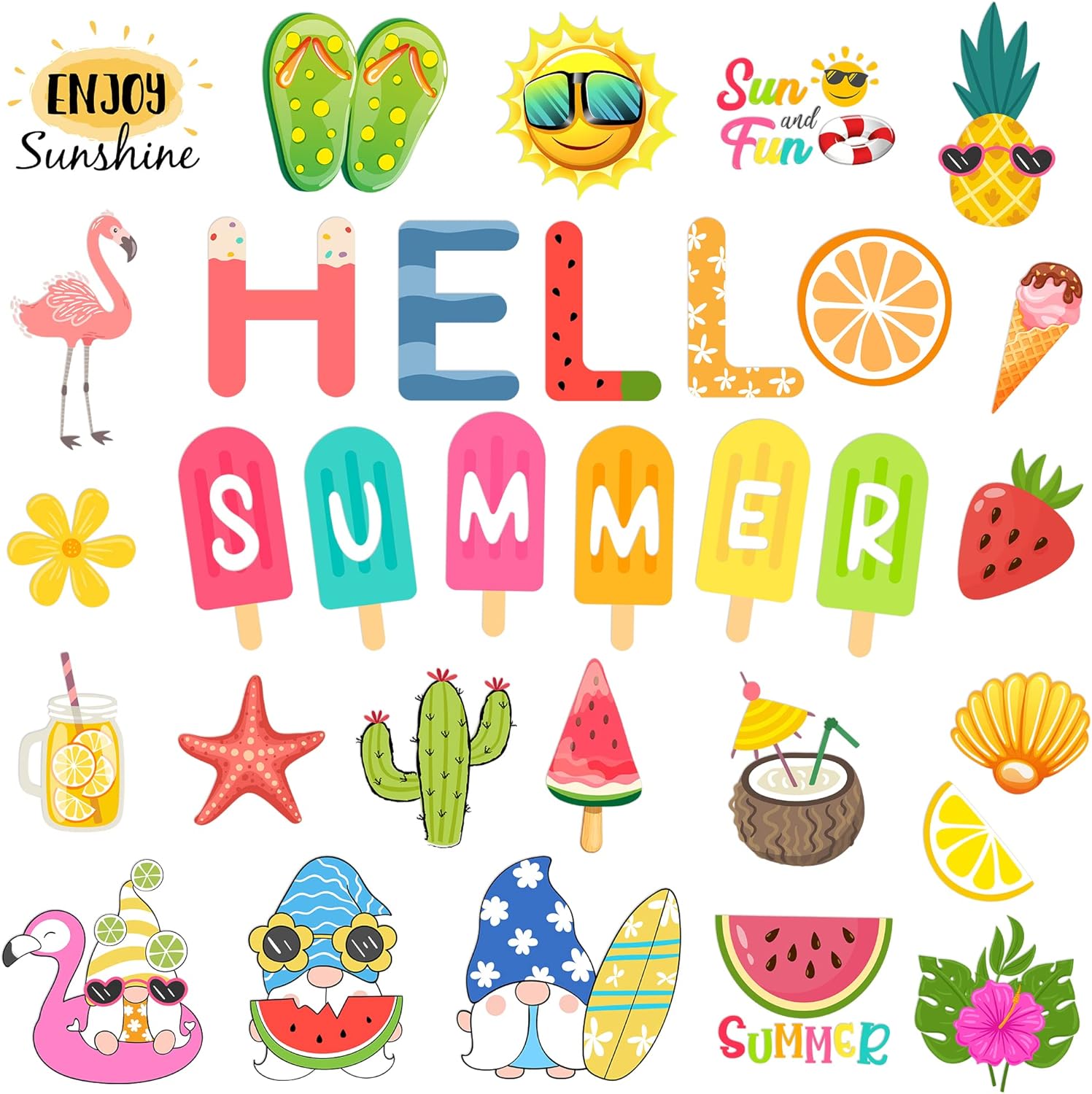 Amazon.com: Lucleag 64 PCS Hello Summer Cutouts for Bulletin Board ...