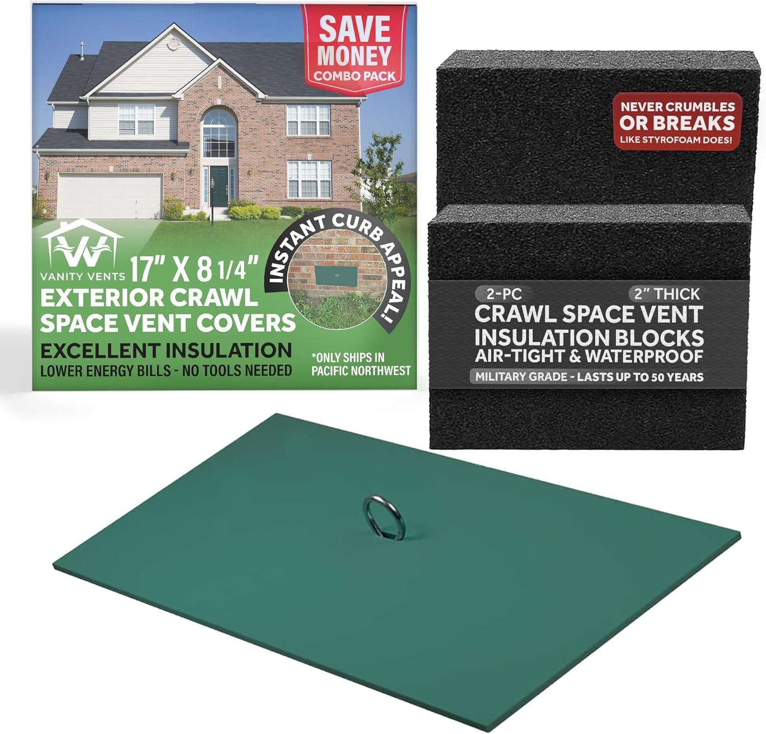 Crawl Space Vent Cover + Set of 2inch Polyethylene Foam Foundation Vent ...