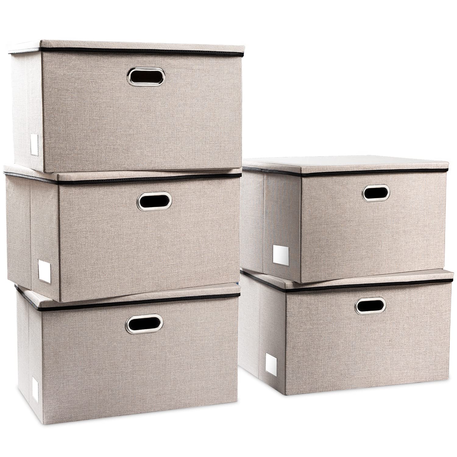 PRANDOM Extra Large Collapsible Storage Bins with Lids [5-Pack] Linen ...