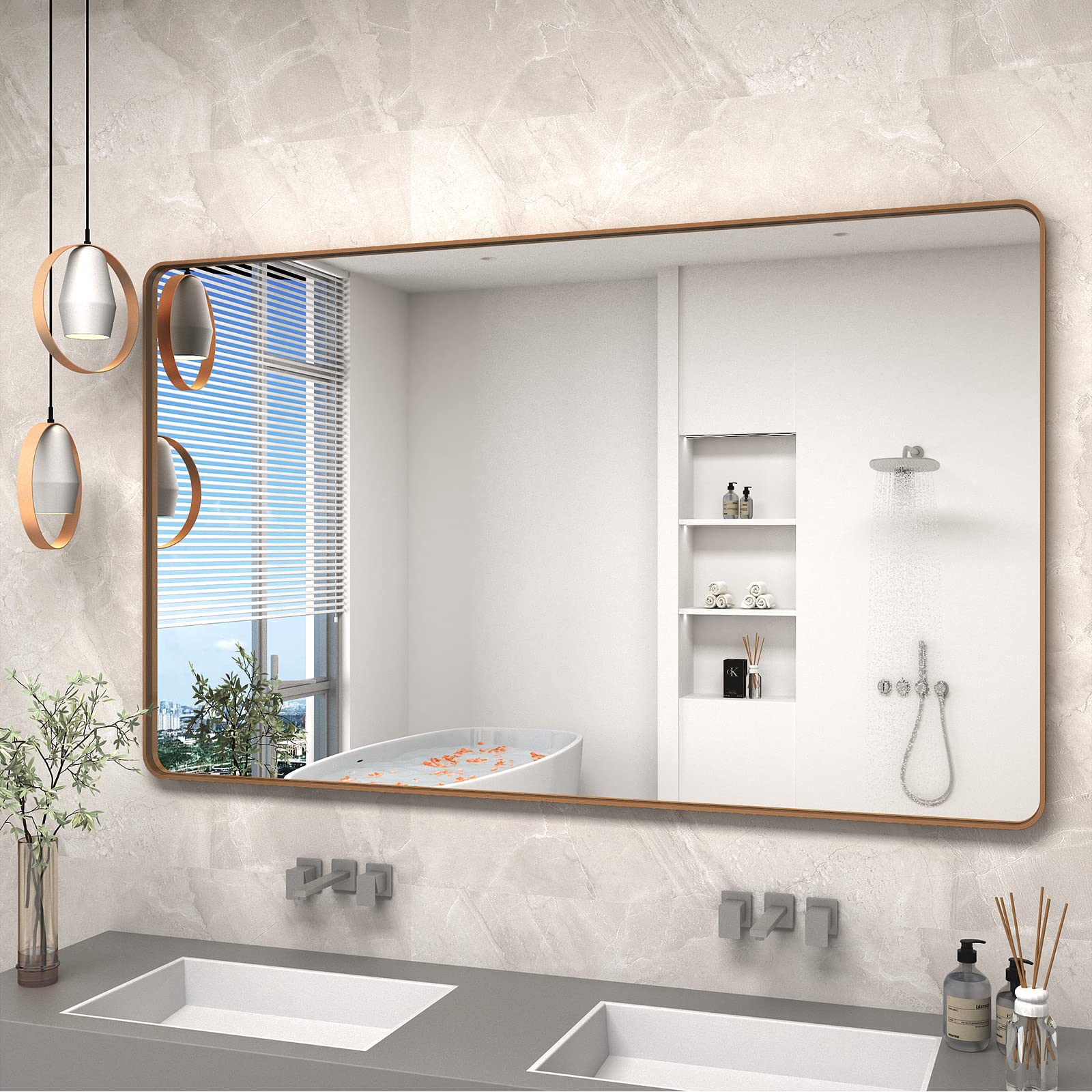 Amazon.com: CHARMOR 60x36 Gold Bathroom Mirror, Brushed Metal Frame ...