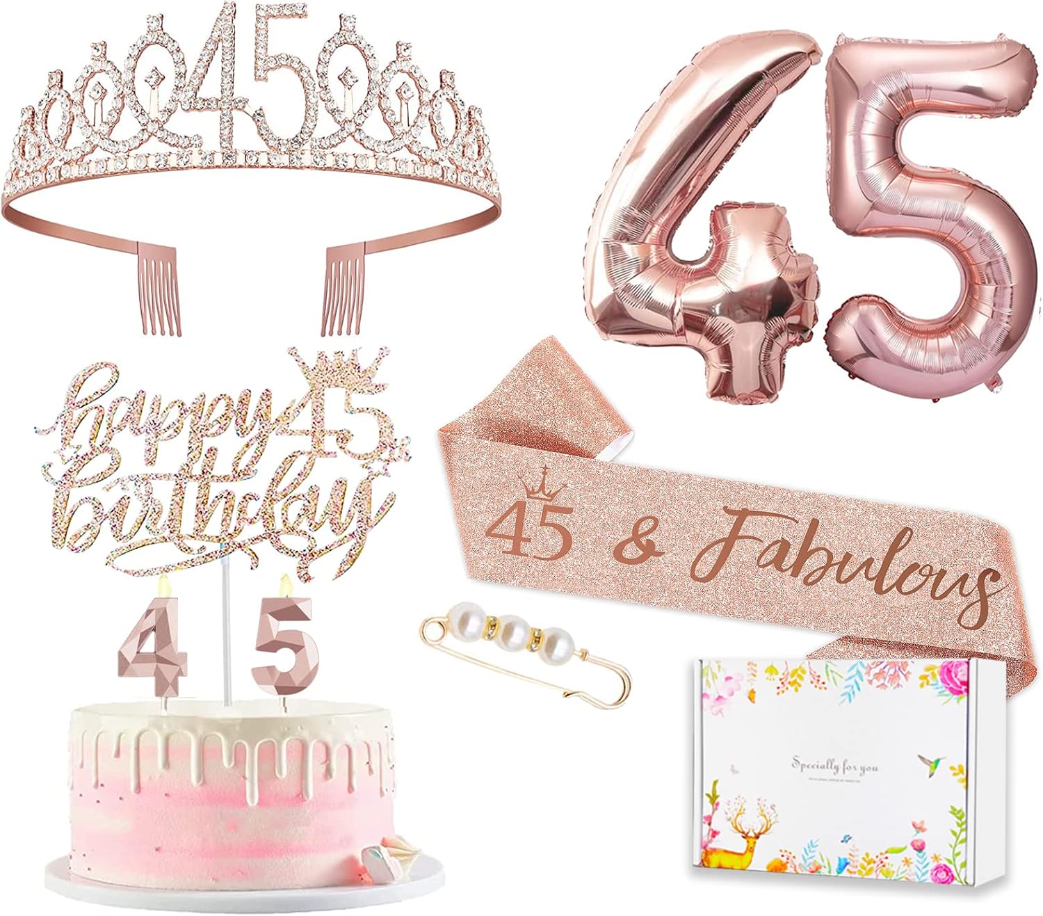 Amazon.com: 8pcs 45th Birthday Decorations for Women, Including 45 year ...