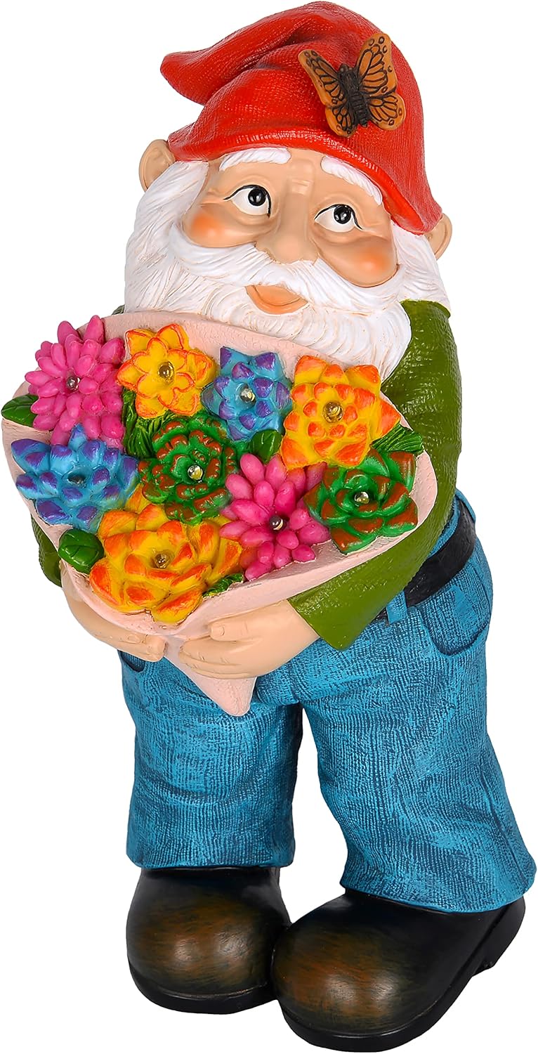 Amazon.com: Mood Lab Garden Gnome - Flower Gnome Figurine with Solar ...