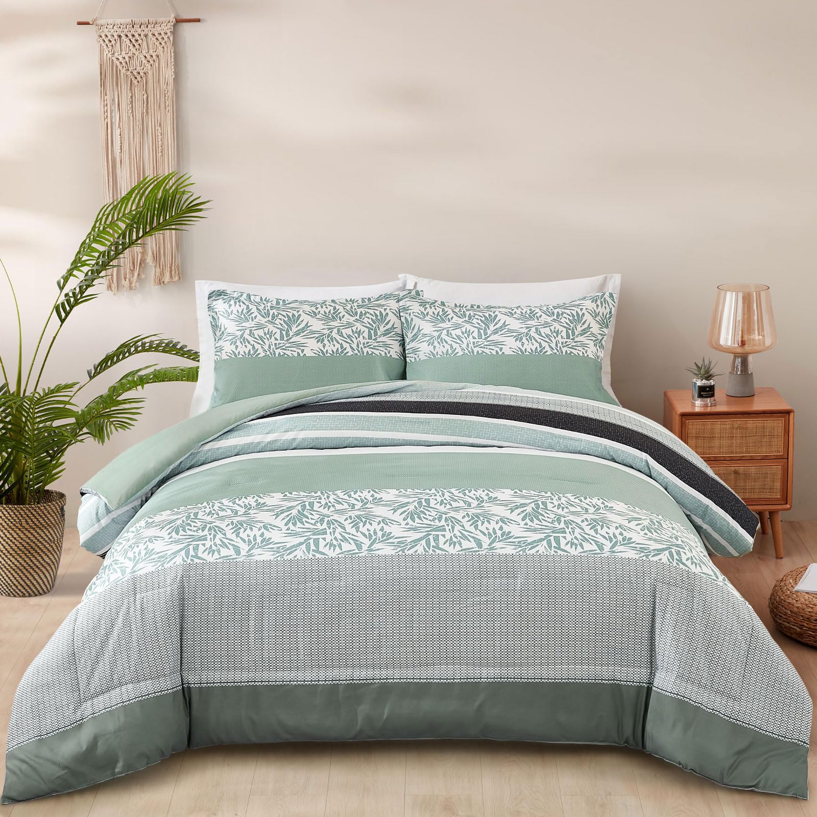 Patchwork Comforter Set Queen Size Sage Green Comforter Stripe ...