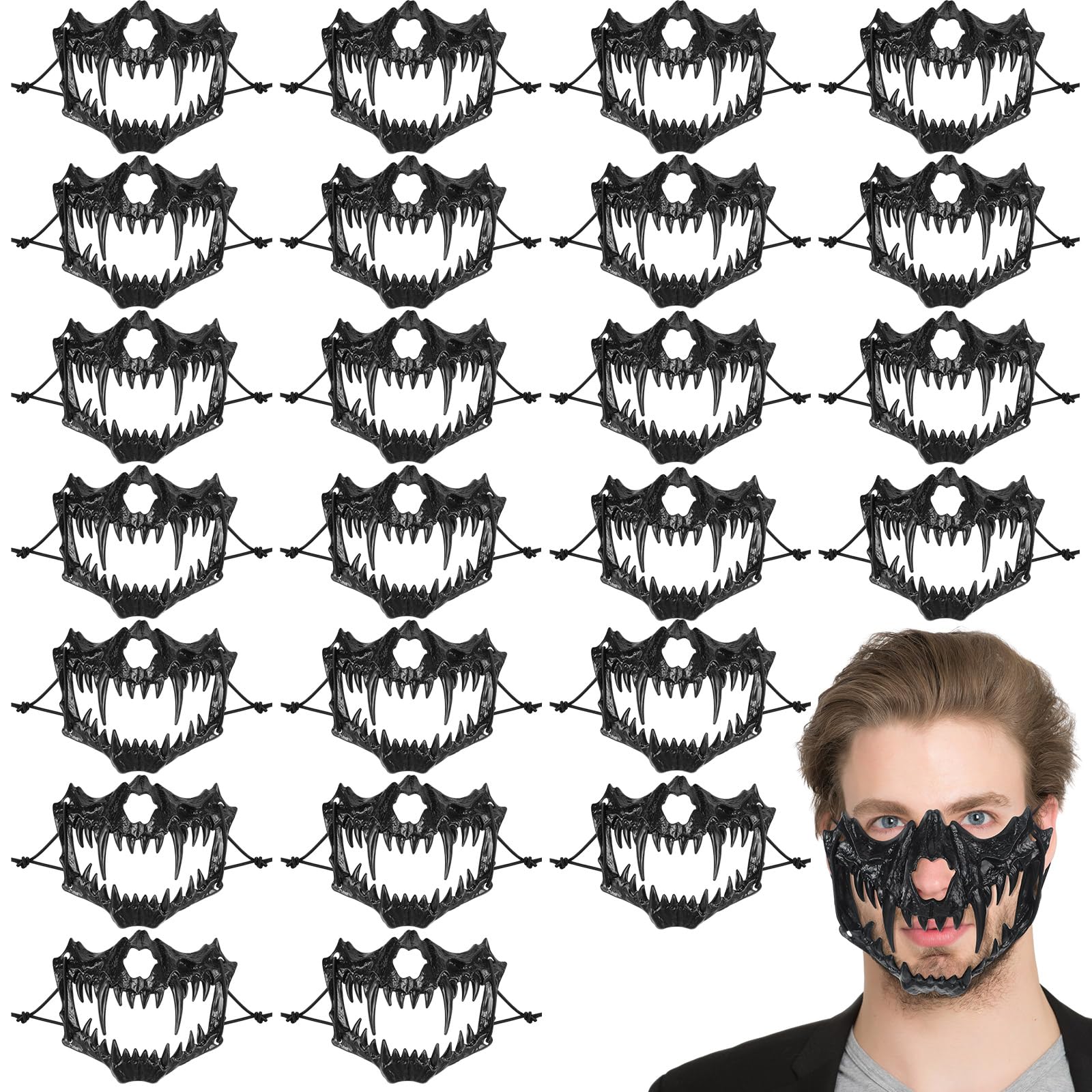 Geyoga 24 Pcs Halloween Cosplay Mask Skeleton Tiger Japanese Half Mask ...