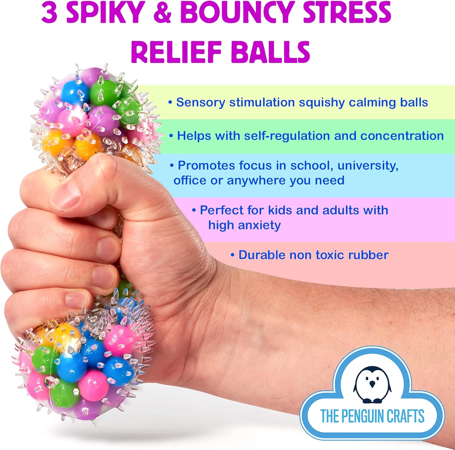 Spiky DNA Stress Balls Toys Set for Kids and Adults – 5-Pack Stress ...