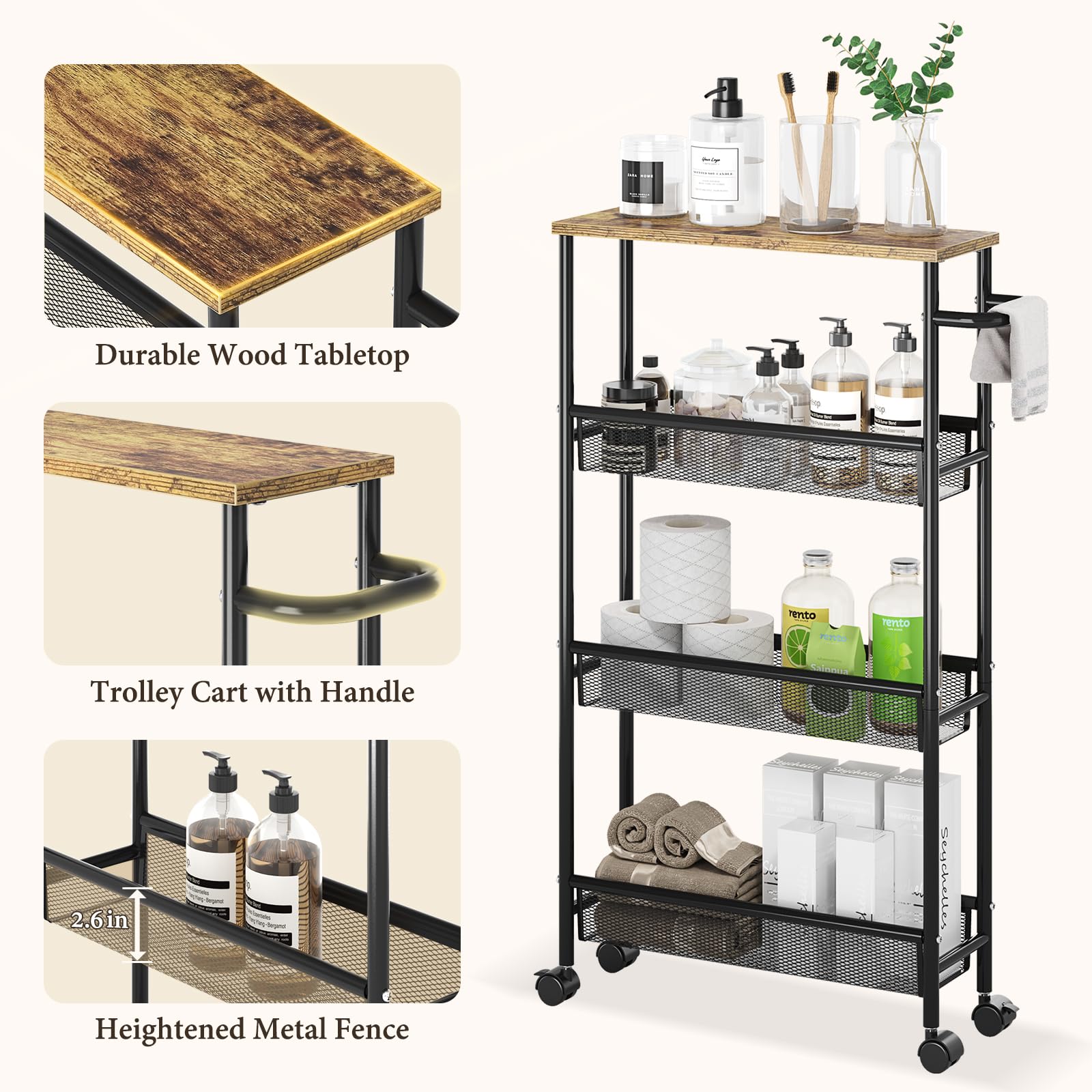 Snapklik.com : KINGRACK Slim Rolling Storage Cart, 4 Tier Narrow ...